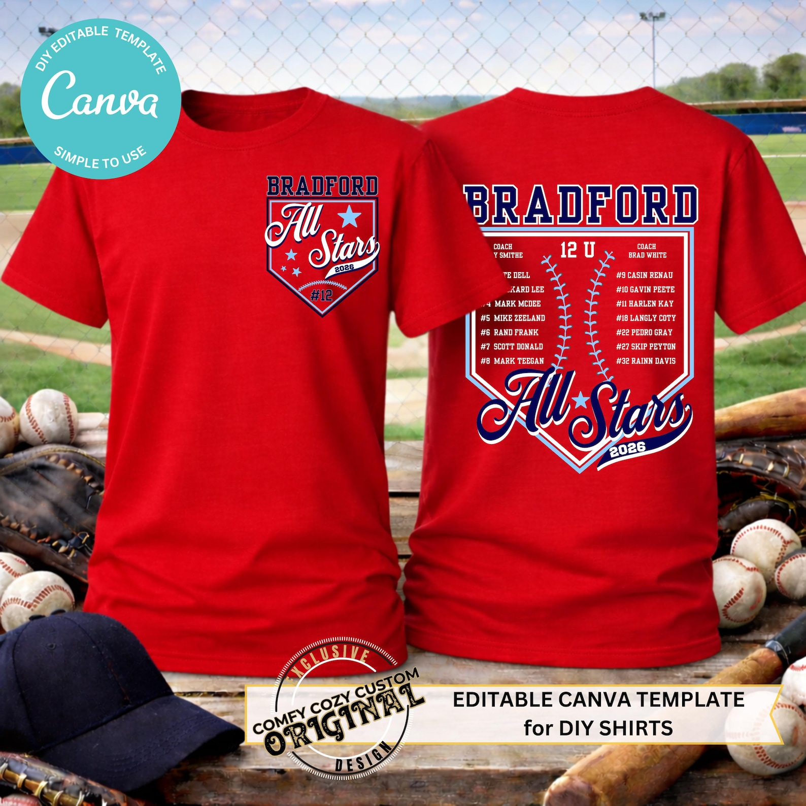Baseball Roster Back Template | Canva ALL Stars Layout | Editable ...