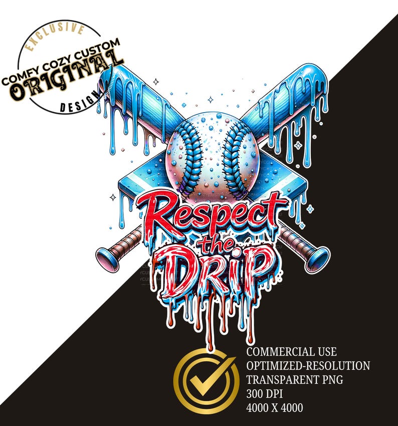 Respect the Drip Baseball PNG | Red and Blue Design | Dripping Ball ...