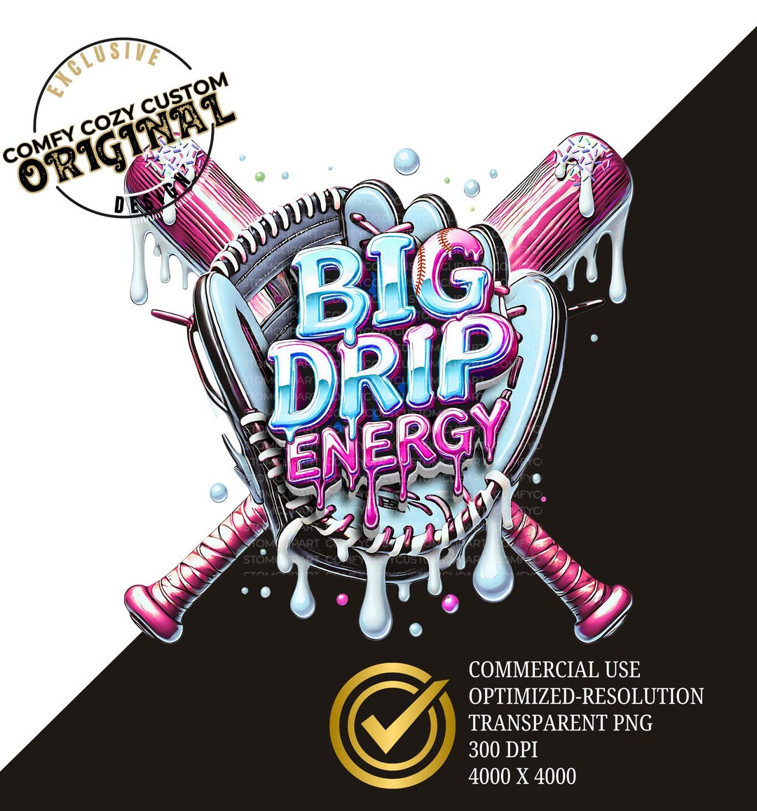 Cute Baseball Softball Icecream Drip PNG for Diy Teeshirt|ice Cream ...