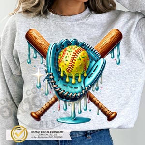 Softball Melt Ice Cream Glove Drippy Bat Ball|hot Pinksoftball Dripping ...