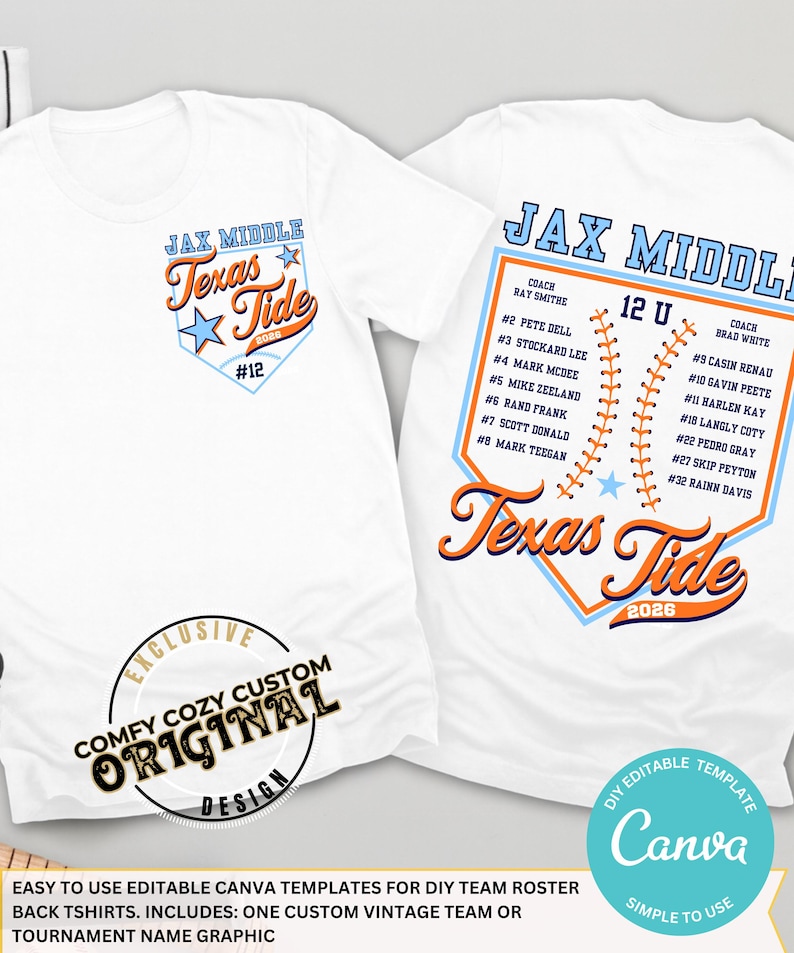 Custom Baseball Roster Template for Canva | Vintage Team Drip Spirit ...