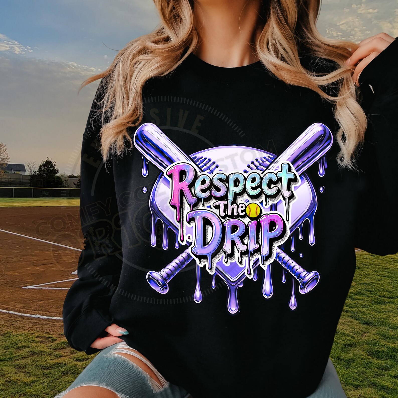 Softball Diamond Drippy Ice Cream Drip Pink Purple Teal Blue PNG ...