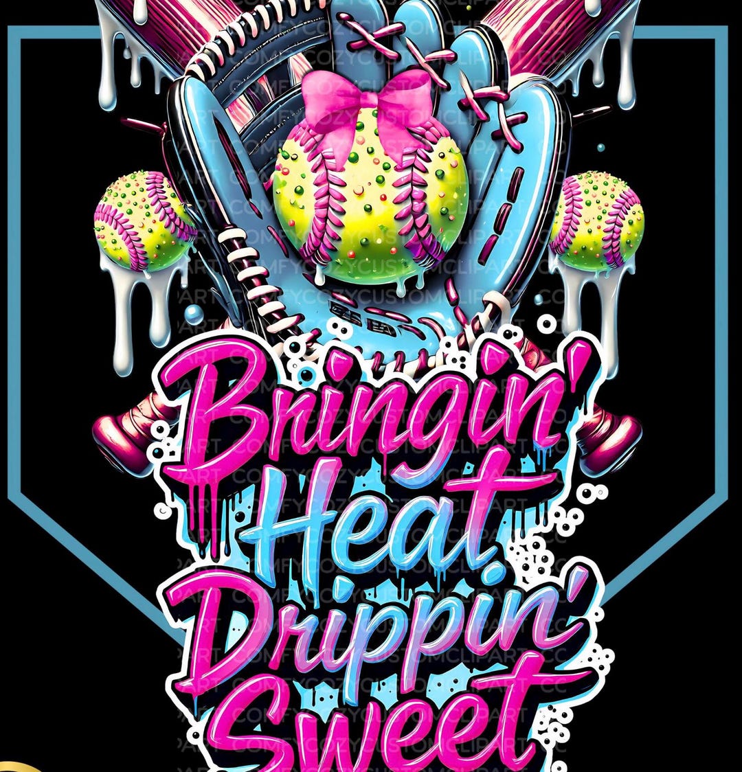 Neon Coquette Softball Melt Ice Cream Drippy Ball Png|drippin Sweet ...