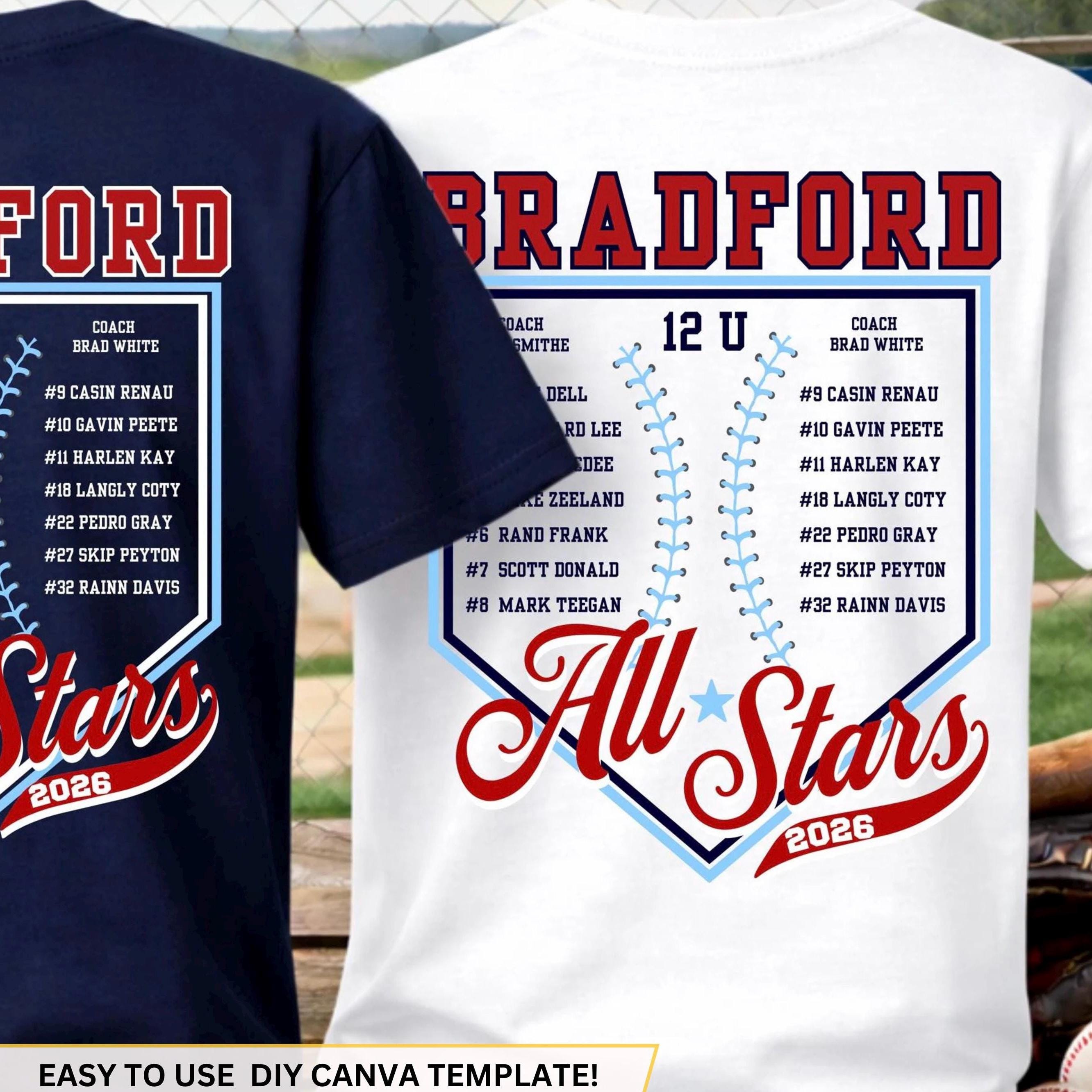 Baseball Team Roster Front and Back| DIY Editable Canva All Stars ...