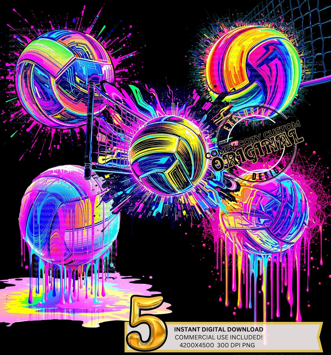 Y2K Neon Icecream Drippy Volleyball PNG Bundle|retro Aesthetic Clipart ...