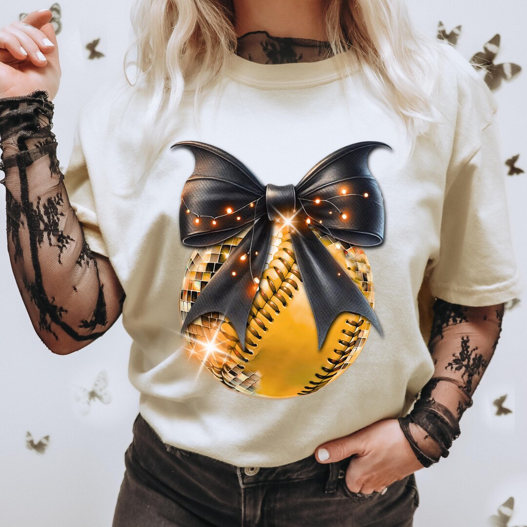 Disco Softball or Baseball Black Leather Bat Bow With String of Lights ...