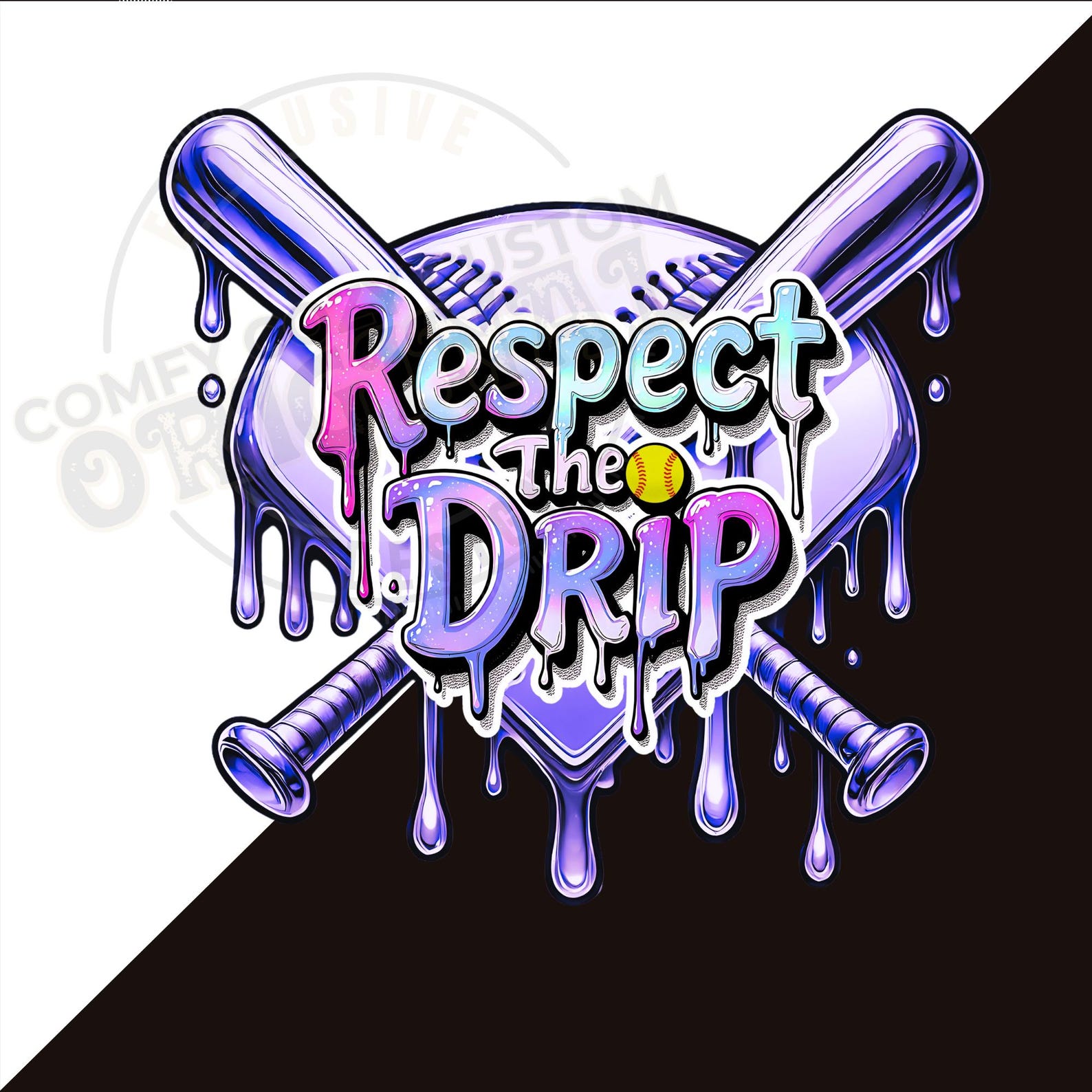 Softball Diamond Drippy Ice Cream Drip Pink Purple Teal Blue PNG ...
