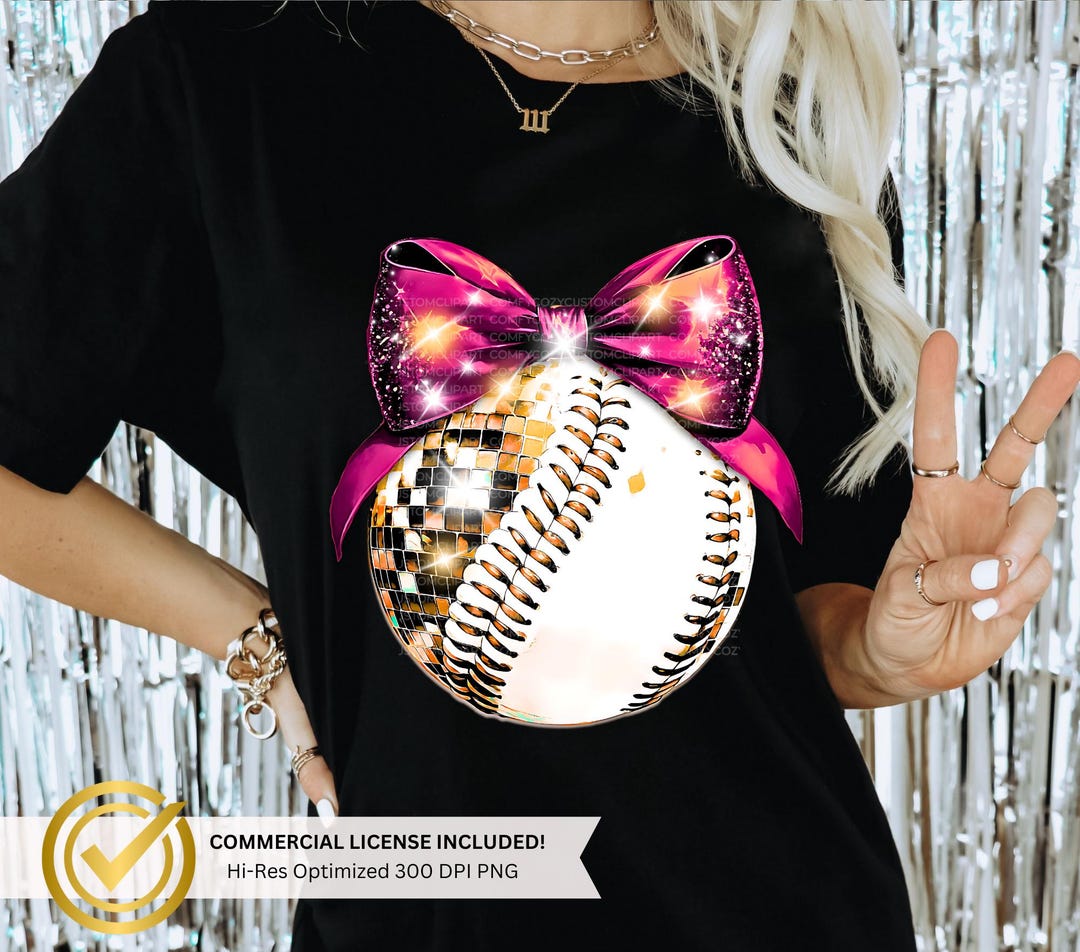 Disco Baseball PNG: Magenta Bow, Baller Girl Graphic (digital Download ...