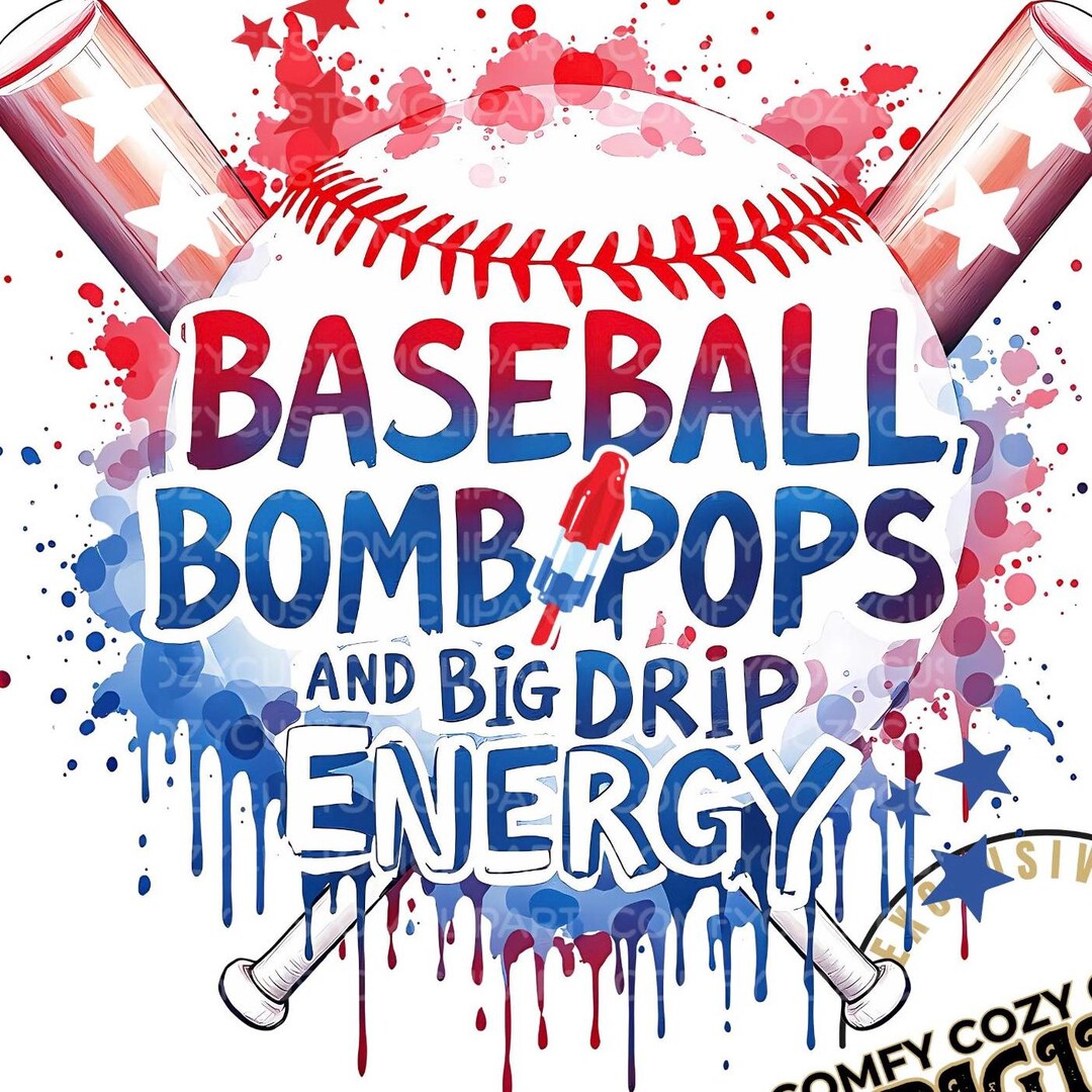 Patriotic Red White Blue Baseball Icecream Drip PNG for July 4th ...
