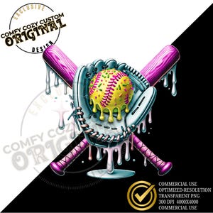 Softball Melt Ice Cream Glove Drippy Bat Ball|hot Pinksoftball Dripping ...