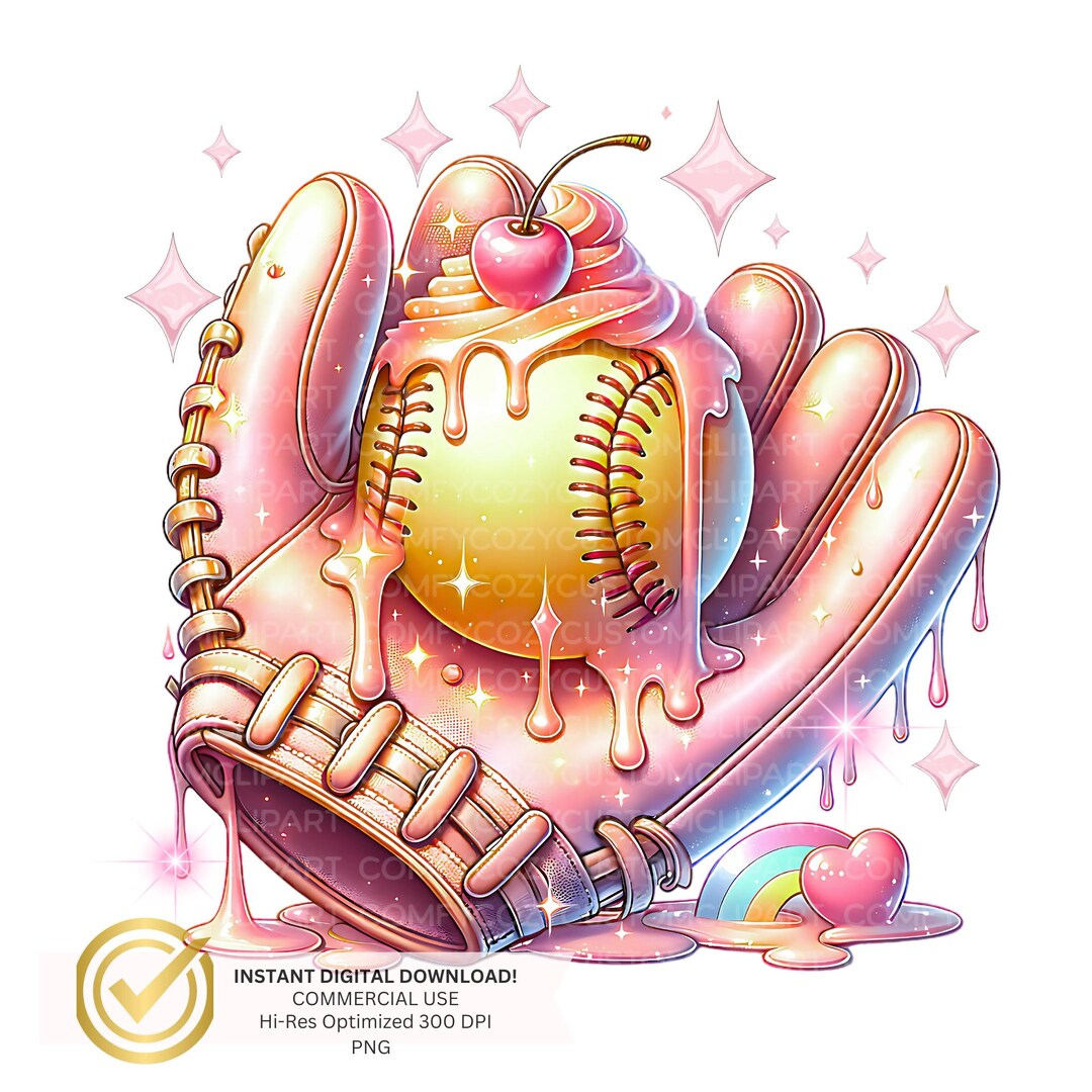 Sparkle SOFTBALL Dripping Pink Ball Glove Drip Sports Png Designs DTF ...