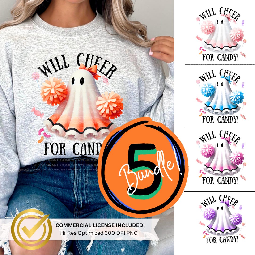 Cute Ghosts Cheerleader Coquette Ghost PNG BUNDLE Instant Digital ...