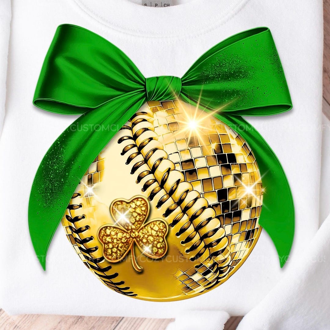 St Patricks Day Gold Disco Softball|green Coquette Bow Soft Ball PNG ...