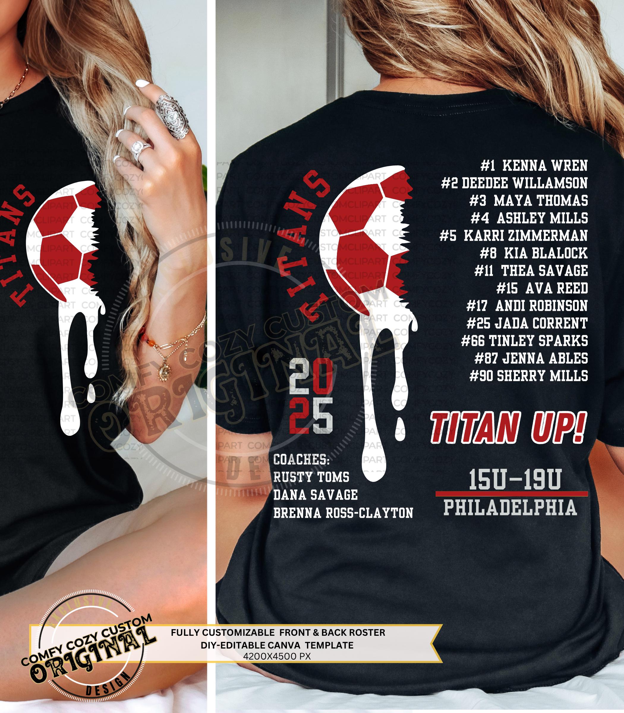 Editable Canva Template Custom Drippy Ball SOCCER Team Roster Tee - Etsy