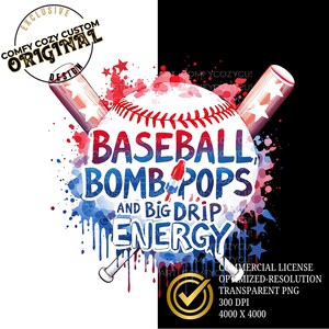 Patriotic Red White Blue Baseball Icecream Drip PNG for July 4th ...