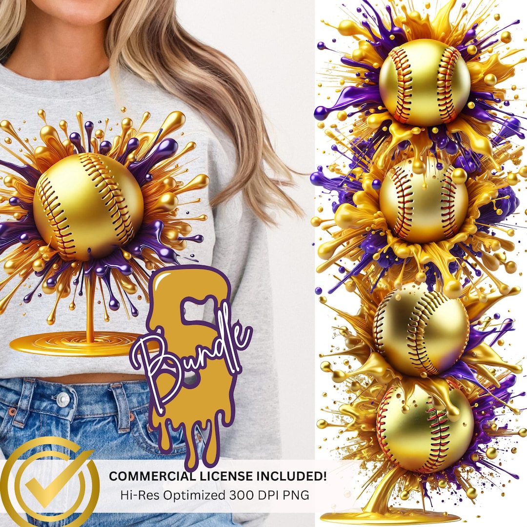 Gold and Purple Drip Splash Bundle Softball Dripping Ice Cream Drip PNG ...