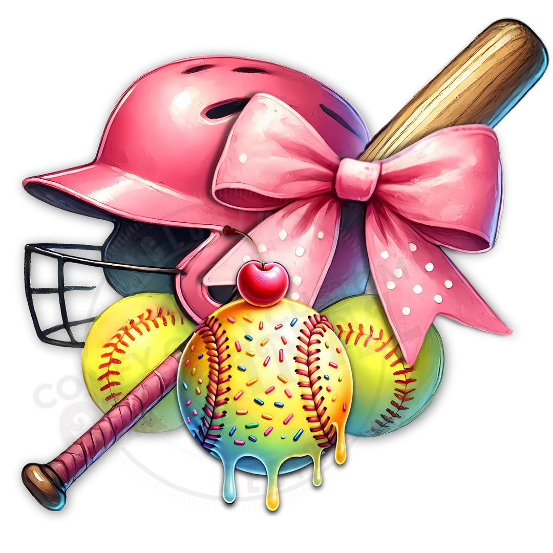 Softball Cherry on Top Ice Cream Melting Drippy Coquette Softball ...