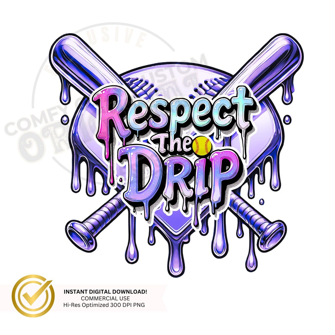 Softball Diamond Drippy Ice Cream Drip Pink Purple Teal Blue PNG ...