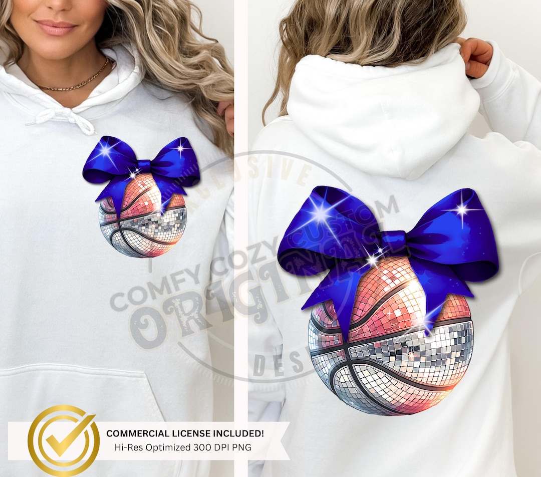 Cute Disco Coquette Basketball PNG With Royal Blue Sparkle Bow|instant ...