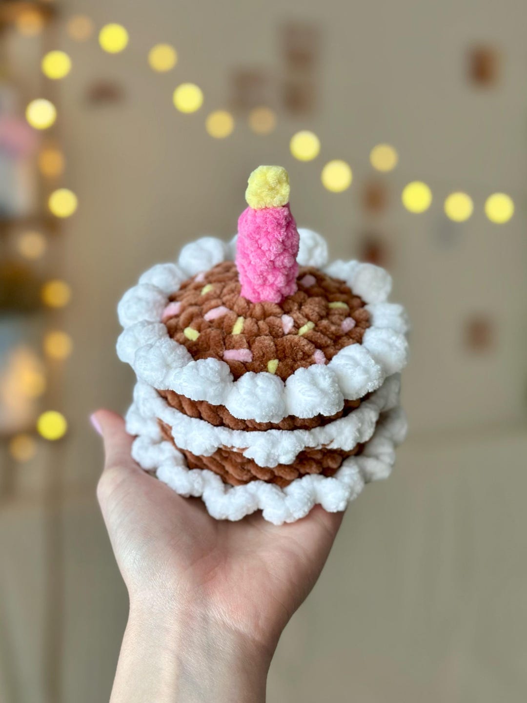 Chocolate Birthday CAKE Plushie - Crochet Super Soft Brown and White ...