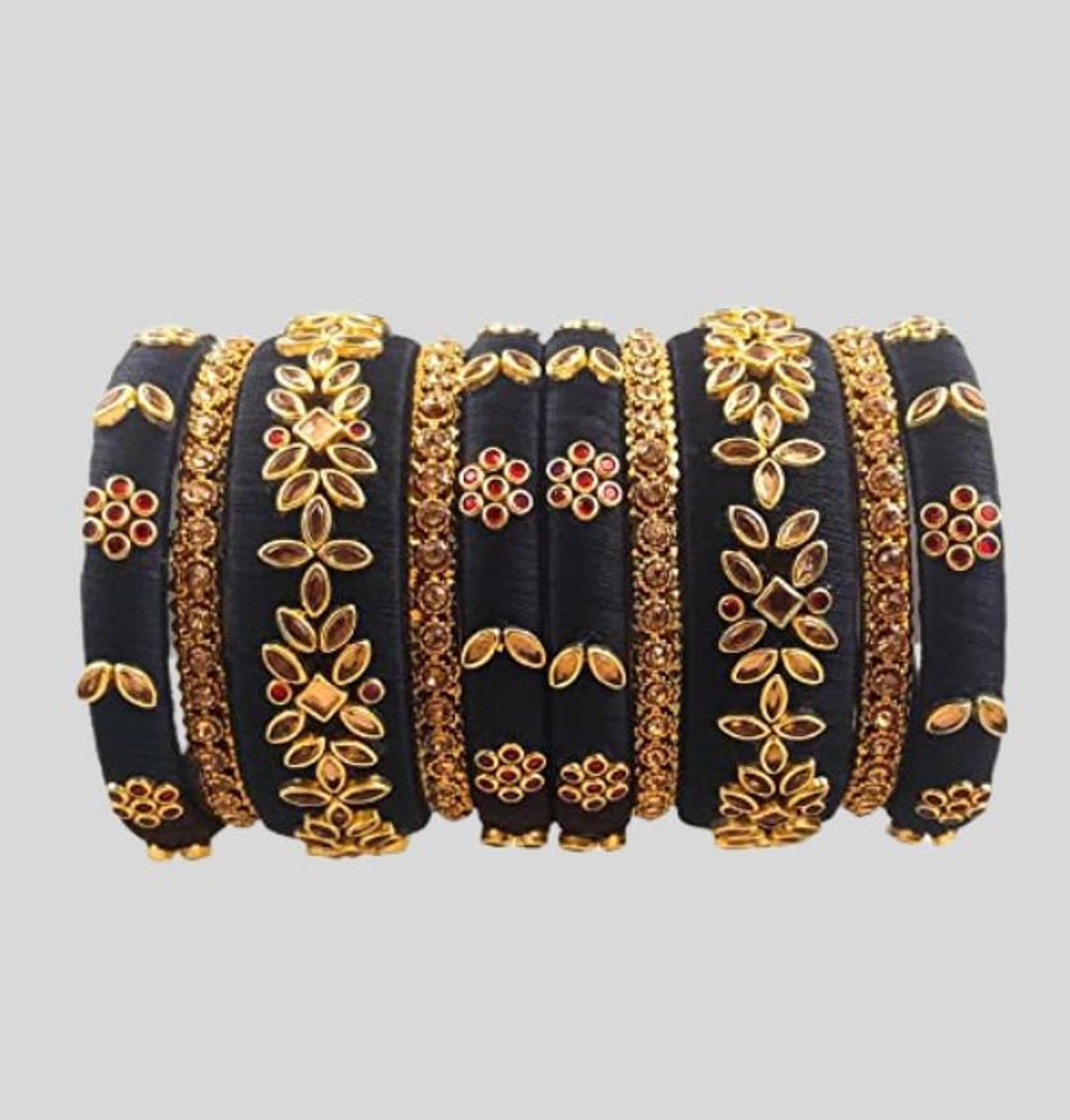 Black Silk Thread Bangles set of 10 Bangles for Wedding/ Birthday Gift ...