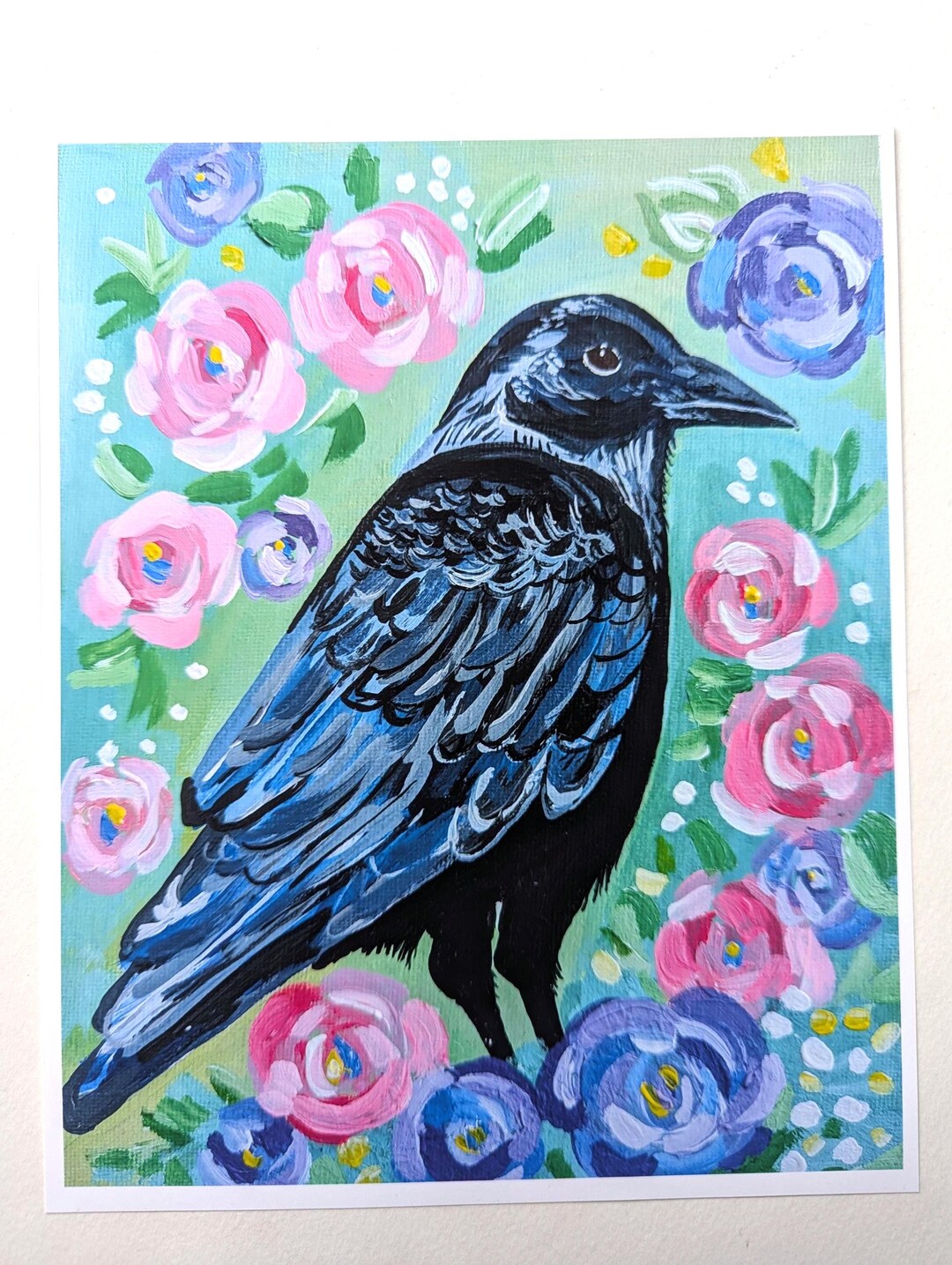 Enchanted Crow and Roses Art Print Valentine Birthday Gift Idea, Raven Artwork, Black Crow With ...