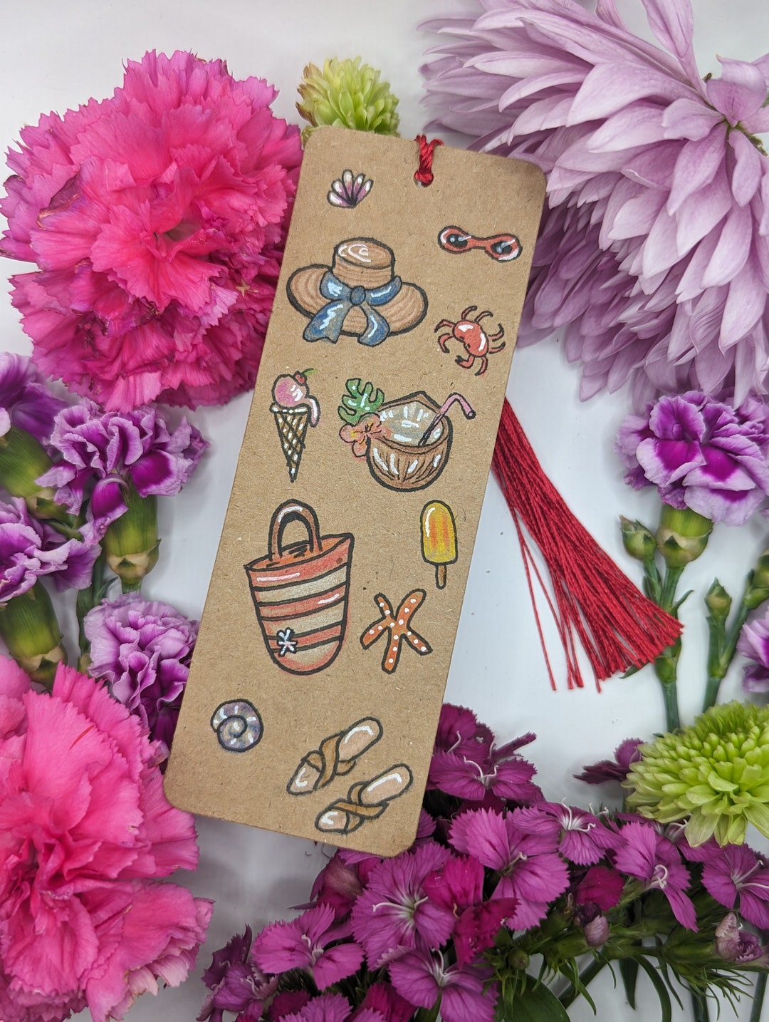 Summer Beach Bookmark, Beach Artwork, Vacation Bookmark, Original Drawn ...