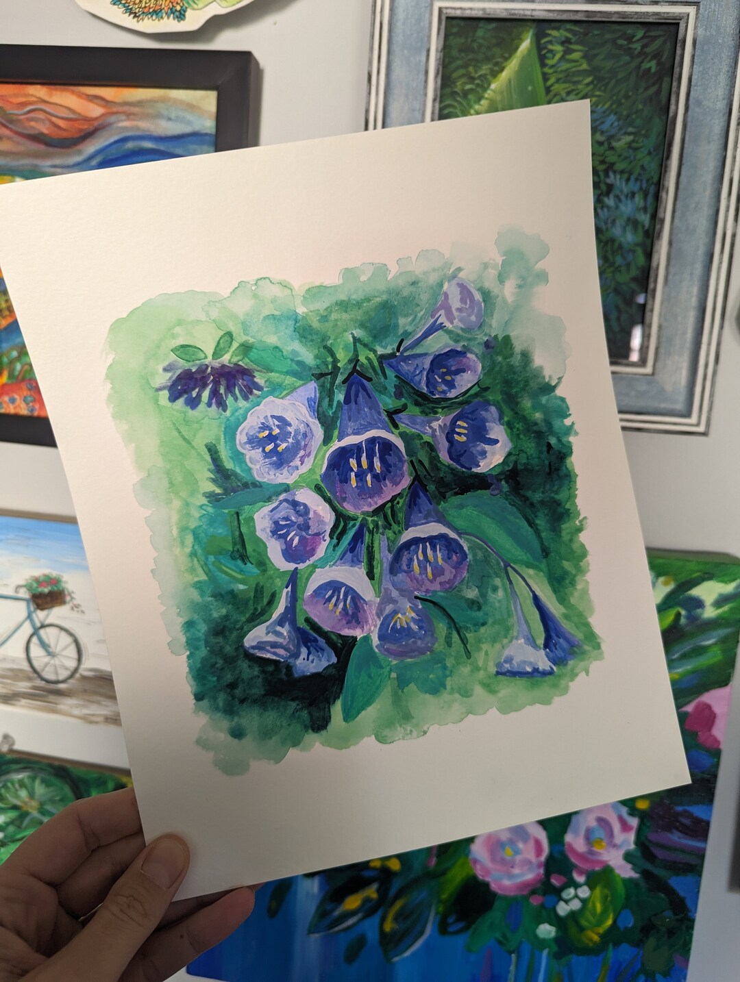 Bluebell Flowers Painting 8x10 Original Gouache on Watercolor Paper ...