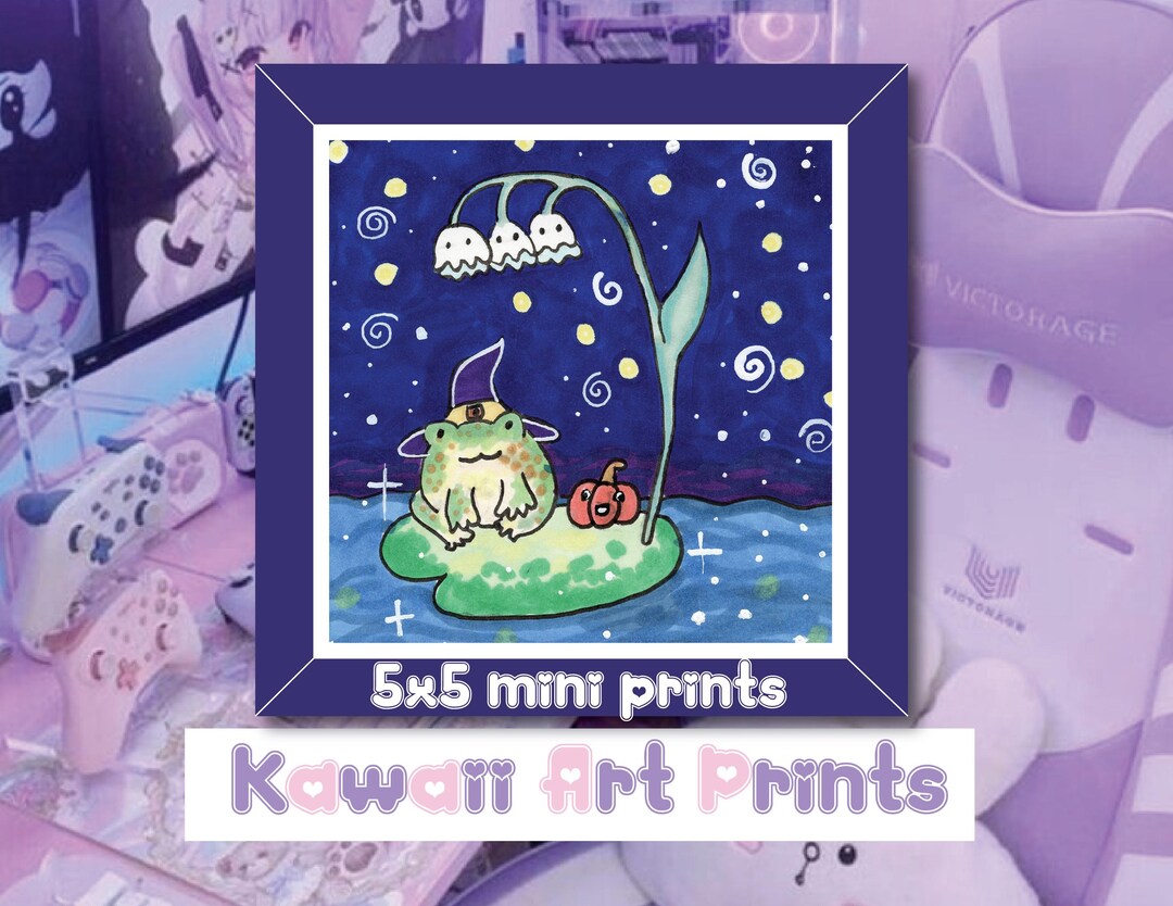 Kawaii Gamer Decor Frog Art Print Frog Art Print Cottagecore Kawaii Art ...