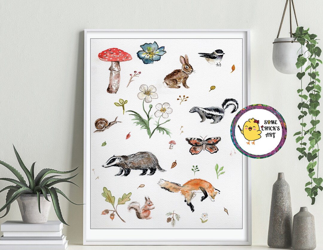 Woodland Animals Watercolor Print, Nursery Decor, Montessori Poster ...