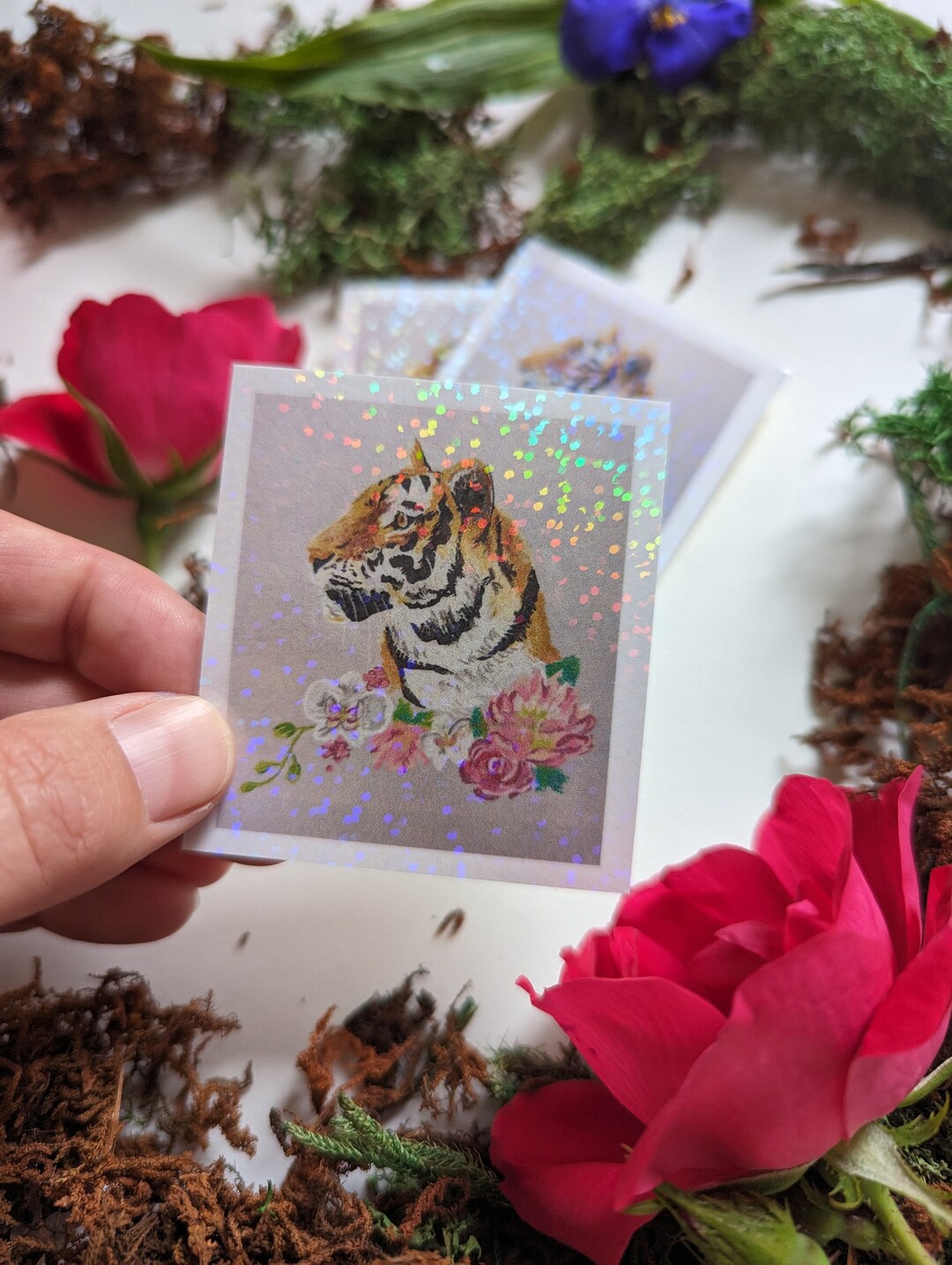 Holographic Vinyl Tiger Mini Sticker Fun Laptop, Journal Decals, Shiny ...