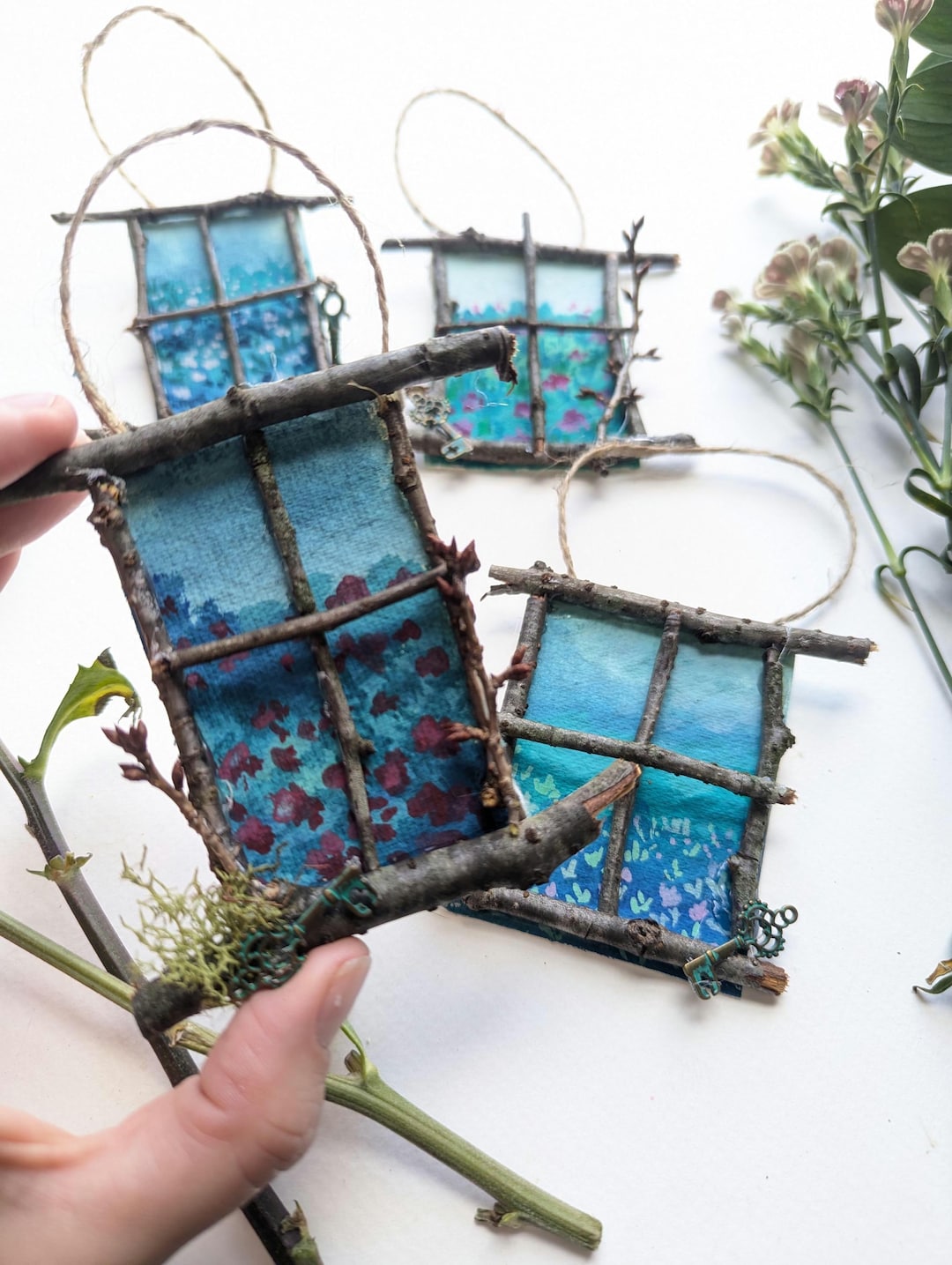 Magical Flower Fairy Window Made With Hand Painted Art and Twigs, Fairy ...