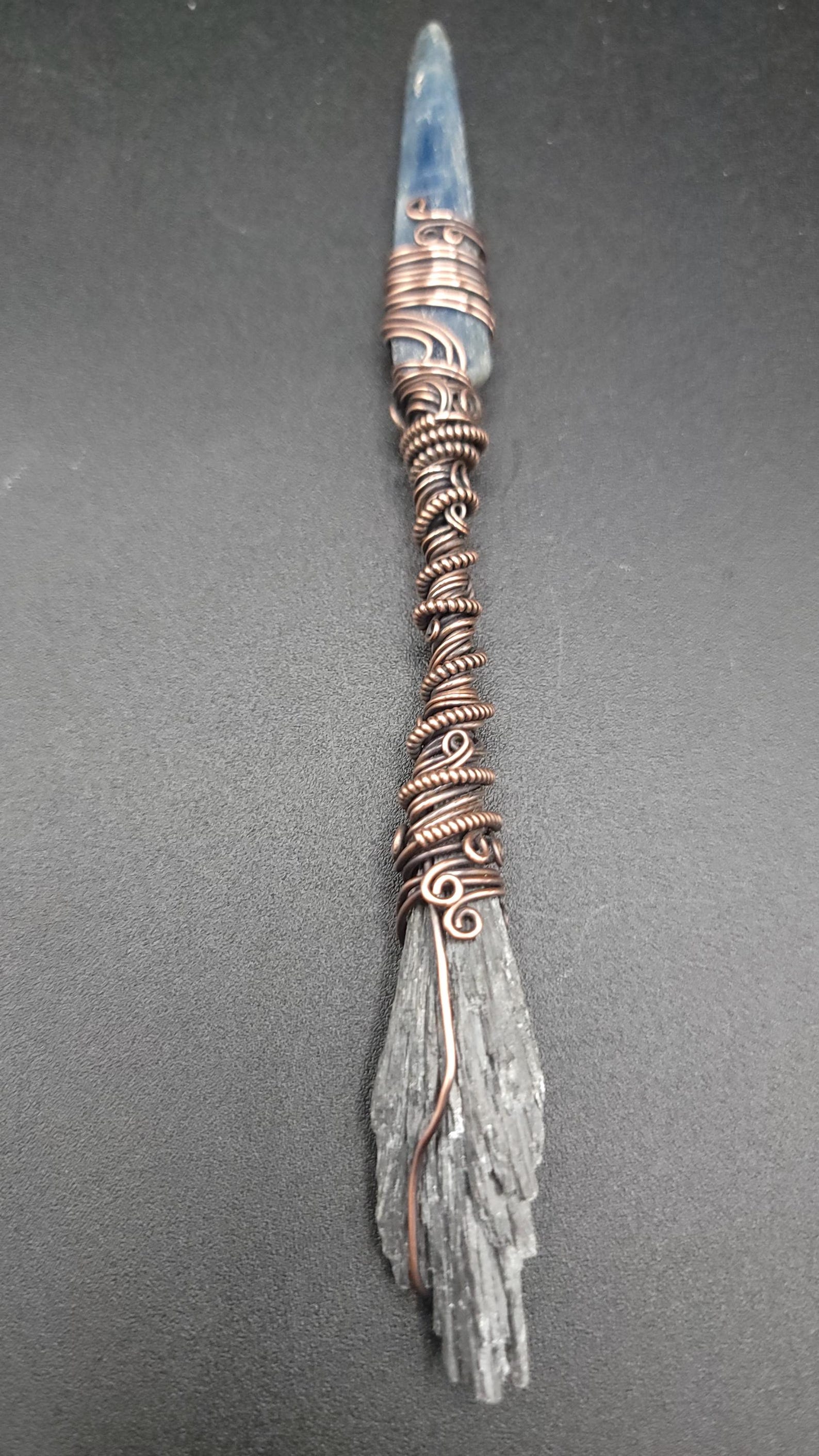 Black & Blue Kyanite Altar Wand, Ritual Tool, Copper and Crystal Wand 7 ...