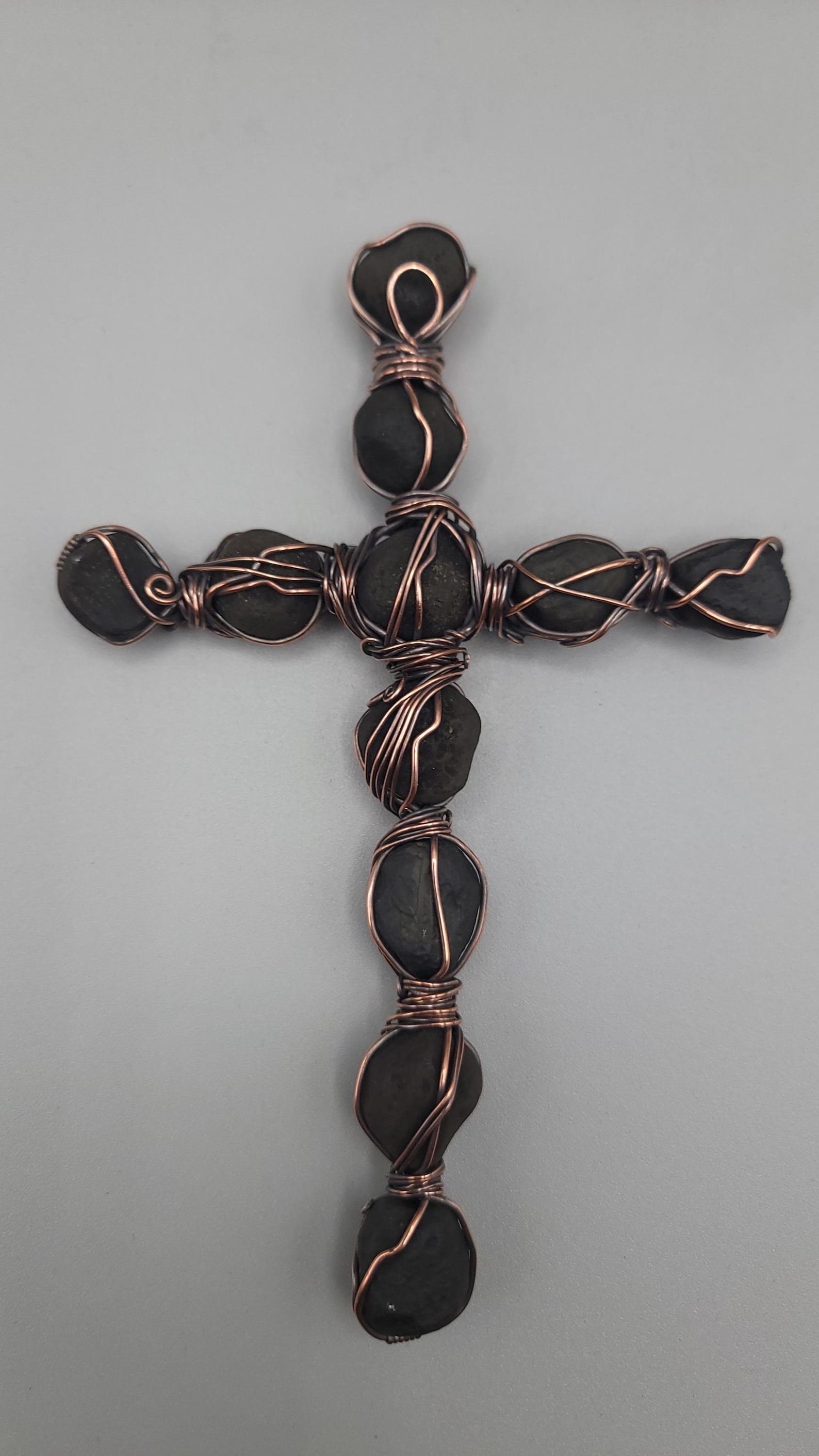 Obsidian & Antiqued Copper Cross 6", Wire Wrapped Cross, Small Wall ...