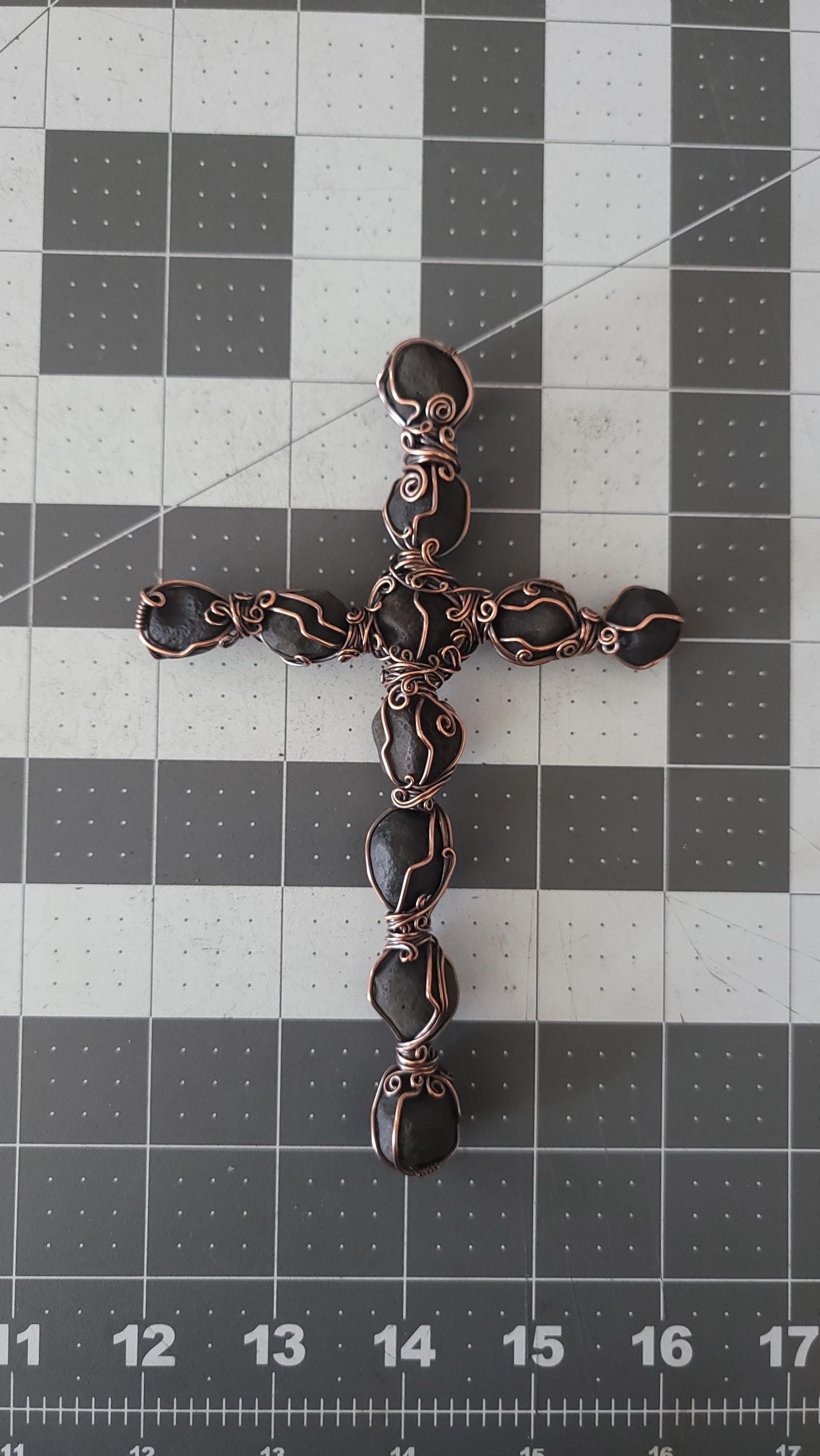 Obsidian & Antiqued Copper Cross 6", Wire Wrapped Cross, Small Wall ...