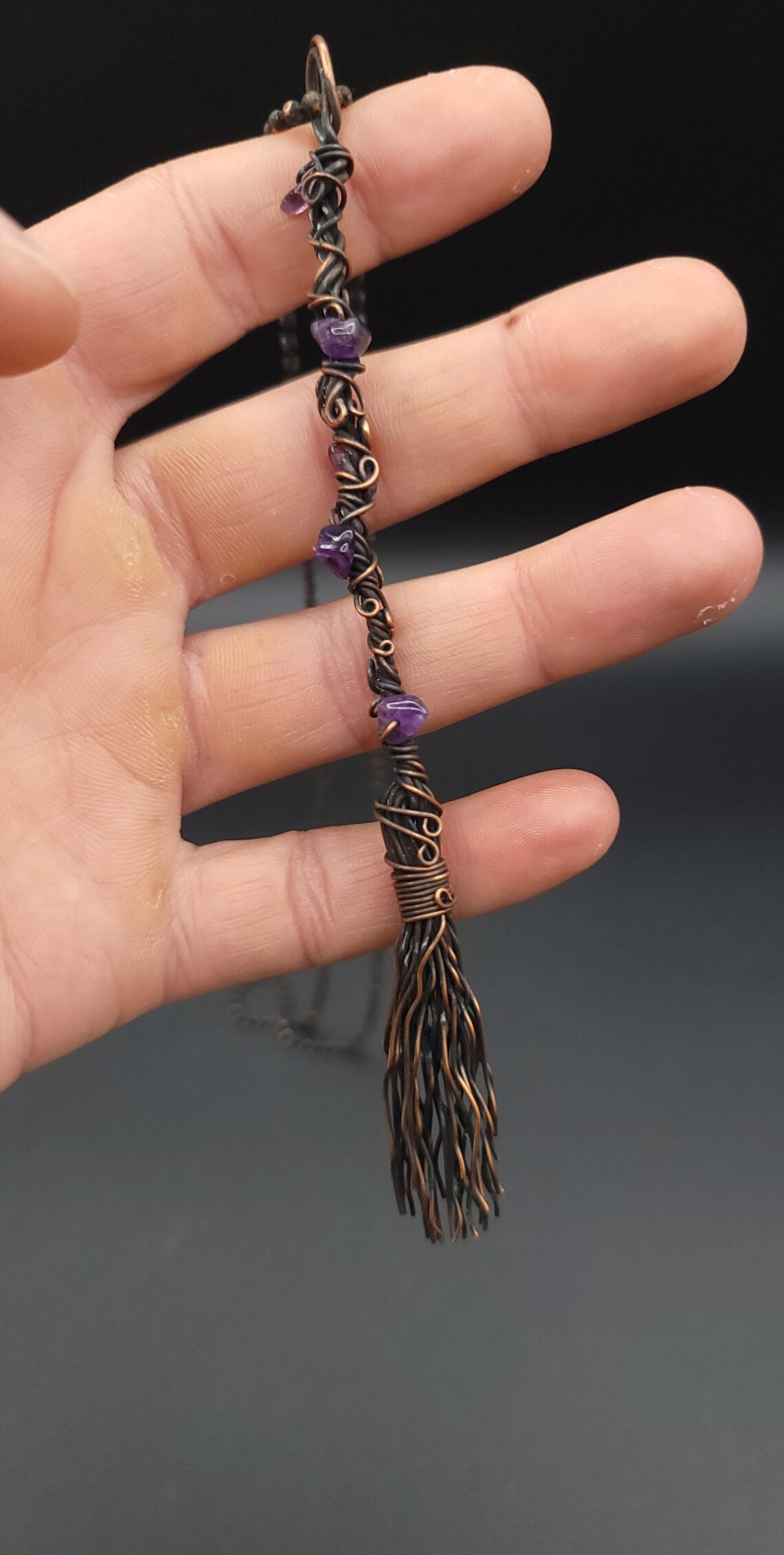 Wire Wrapped Broomstick Pendant: Copper Witch Necklace, Altar Tool - Etsy