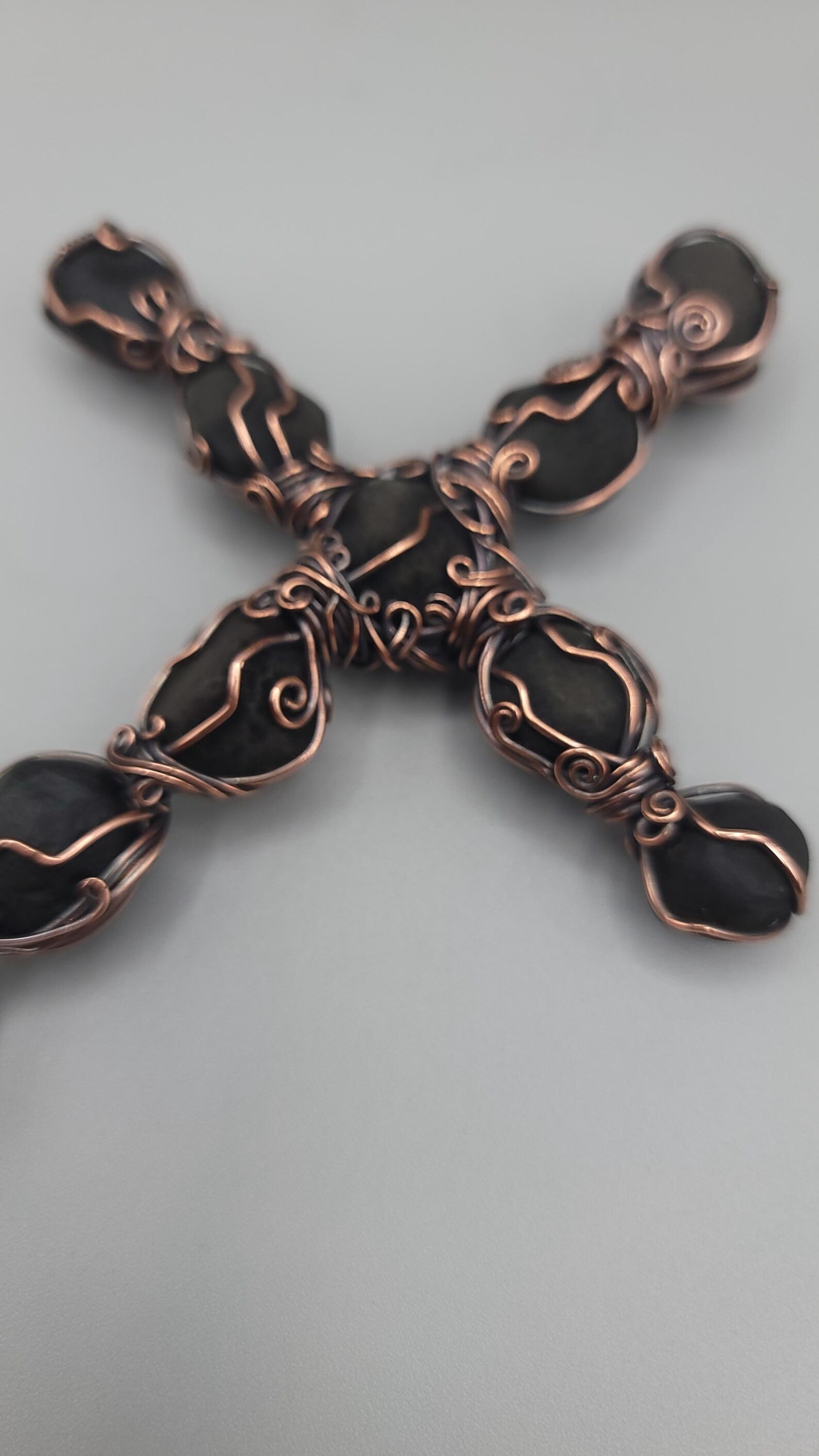 Obsidian & Antiqued Copper Cross 6", Wire Wrapped Cross, Small Wall ...