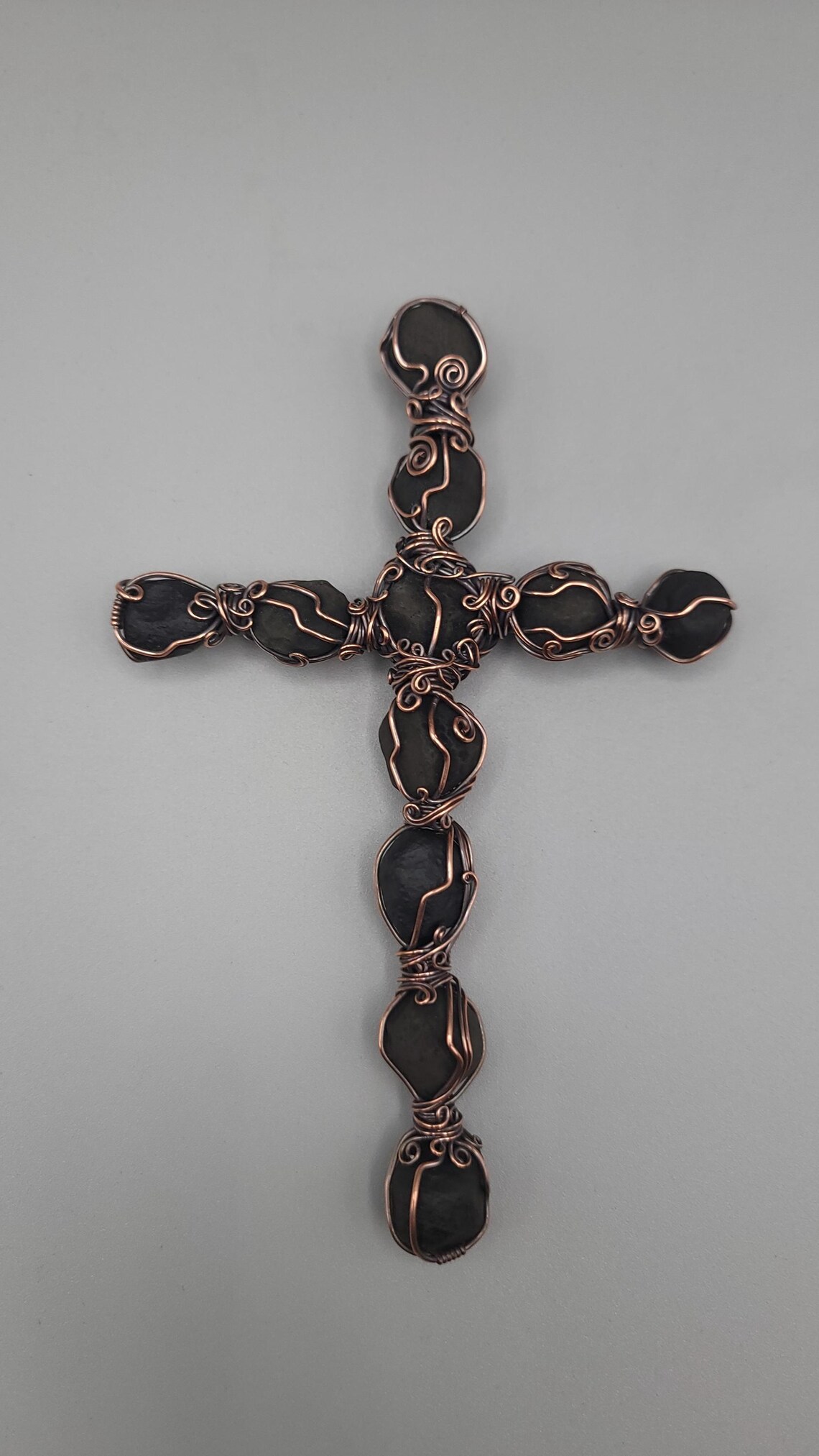 Obsidian & Antiqued Copper Cross 6", Wire Wrapped Cross, Small Wall ...