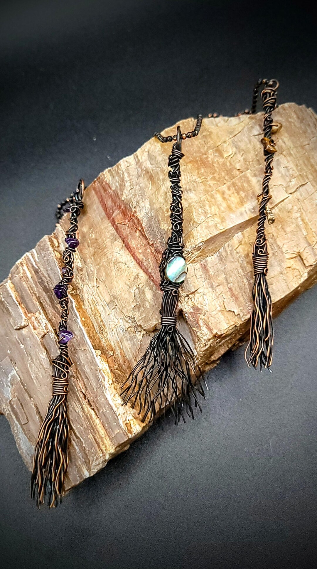 Wire Wrapped Broomstick Pendant: Copper Witch Necklace, Altar Tool - Etsy