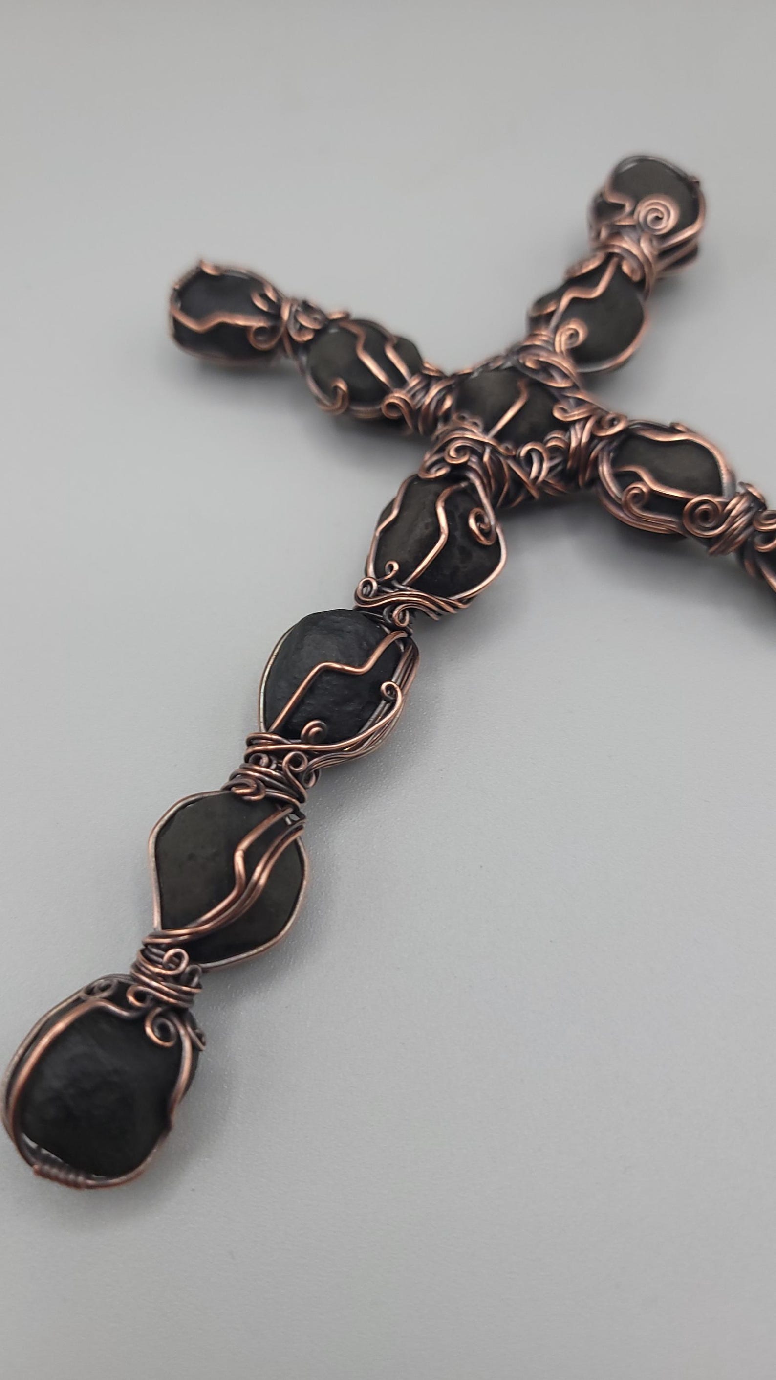 Obsidian & Antiqued Copper Cross 6", Wire Wrapped Cross, Small Wall ...
