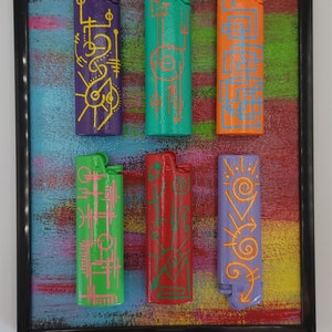 Lit, Mixed Media Assemblage, Acrylic Painting, Upcycled Lighters - Etsy