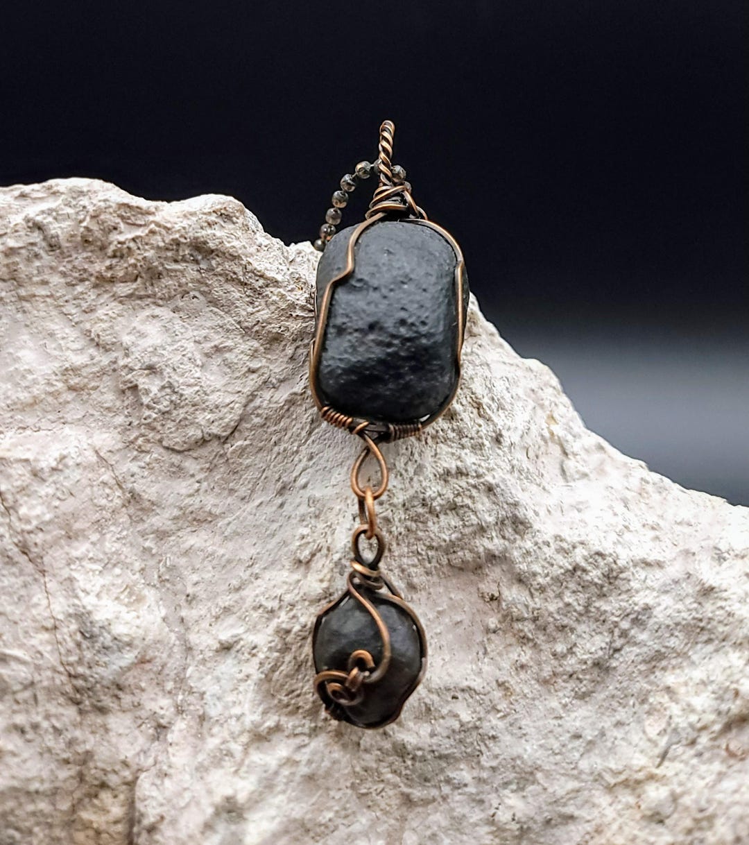 Obsidian Apache Tear Amulet #23, Wire Wrapped Pendant, Copper Necklace ...