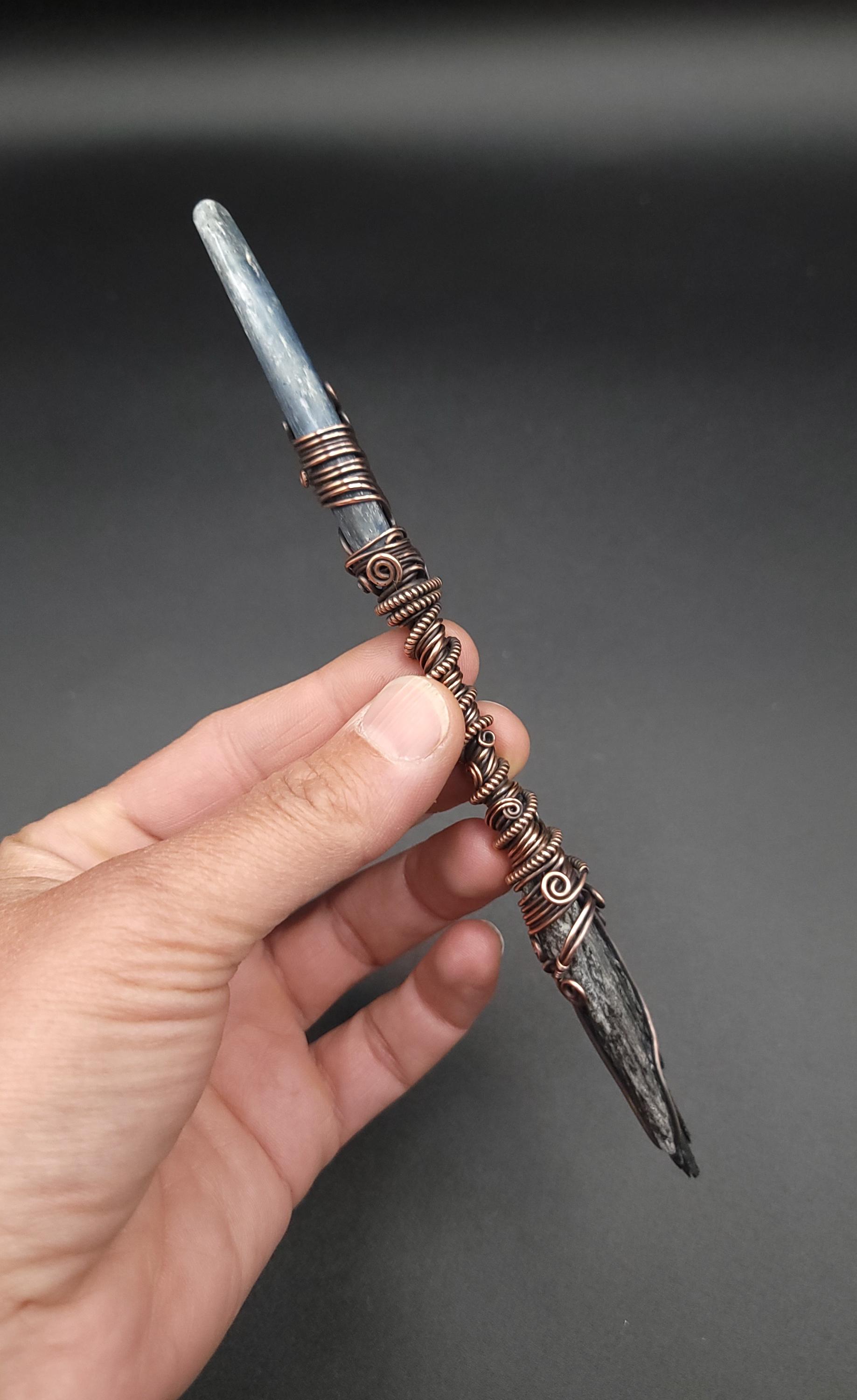 Black & Blue Kyanite Altar Wand, Ritual Tool, Copper and Crystal Wand 7 ...