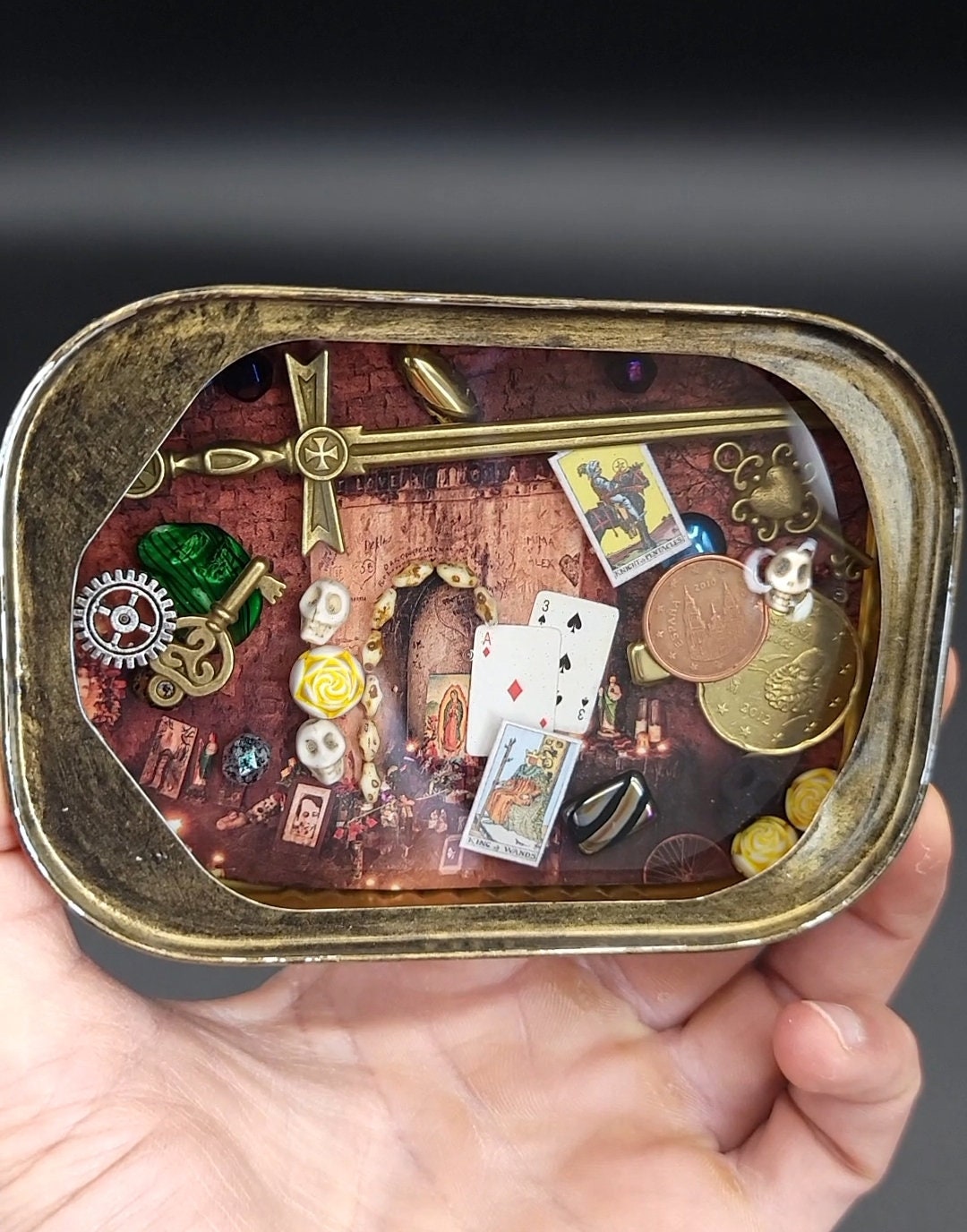 Sardine Can Collage Art: Resin Refrigerator Magnet, Mixed Media ...