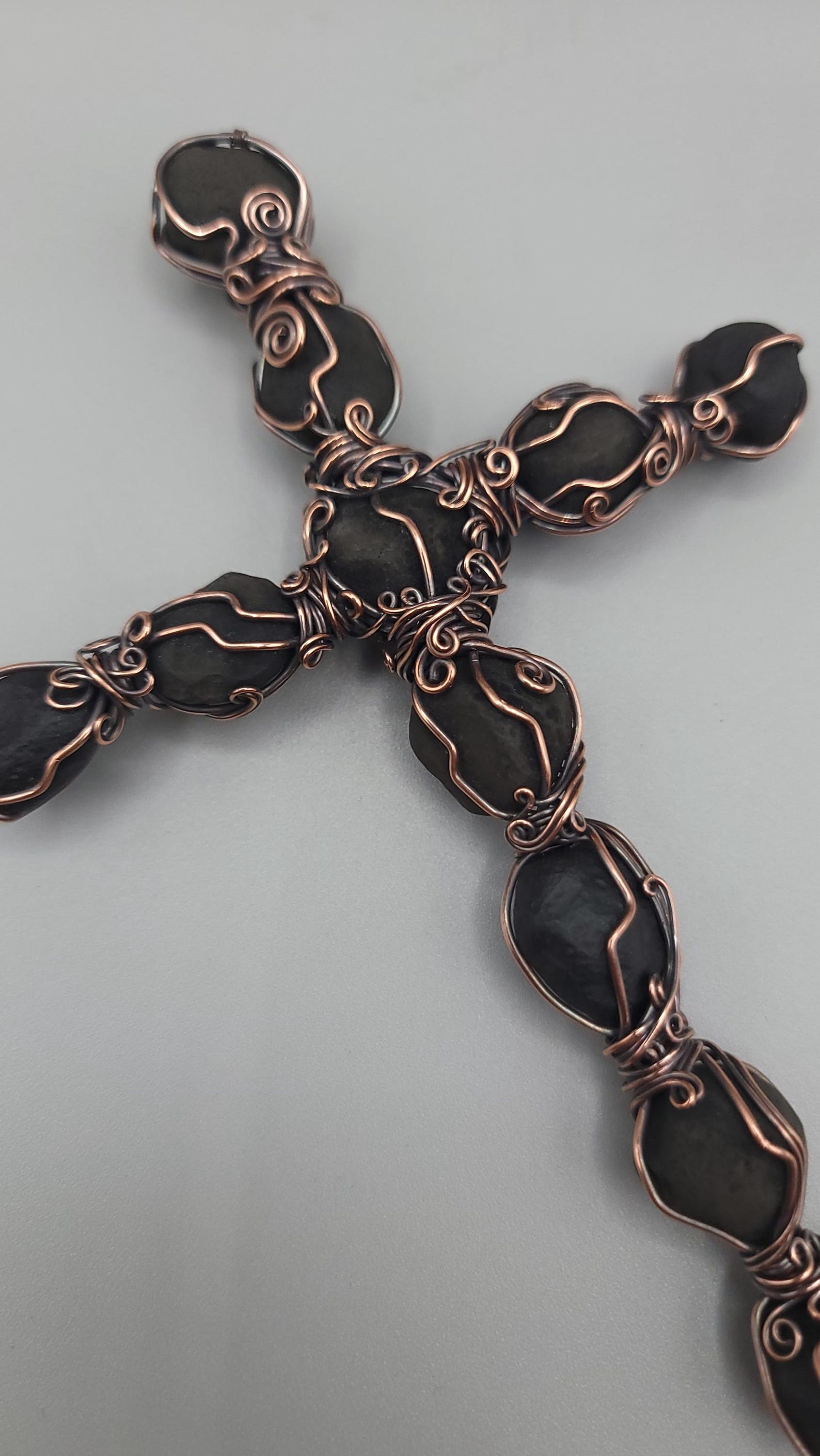 Obsidian & Antiqued Copper Cross 6", Wire Wrapped Cross, Small Wall ...