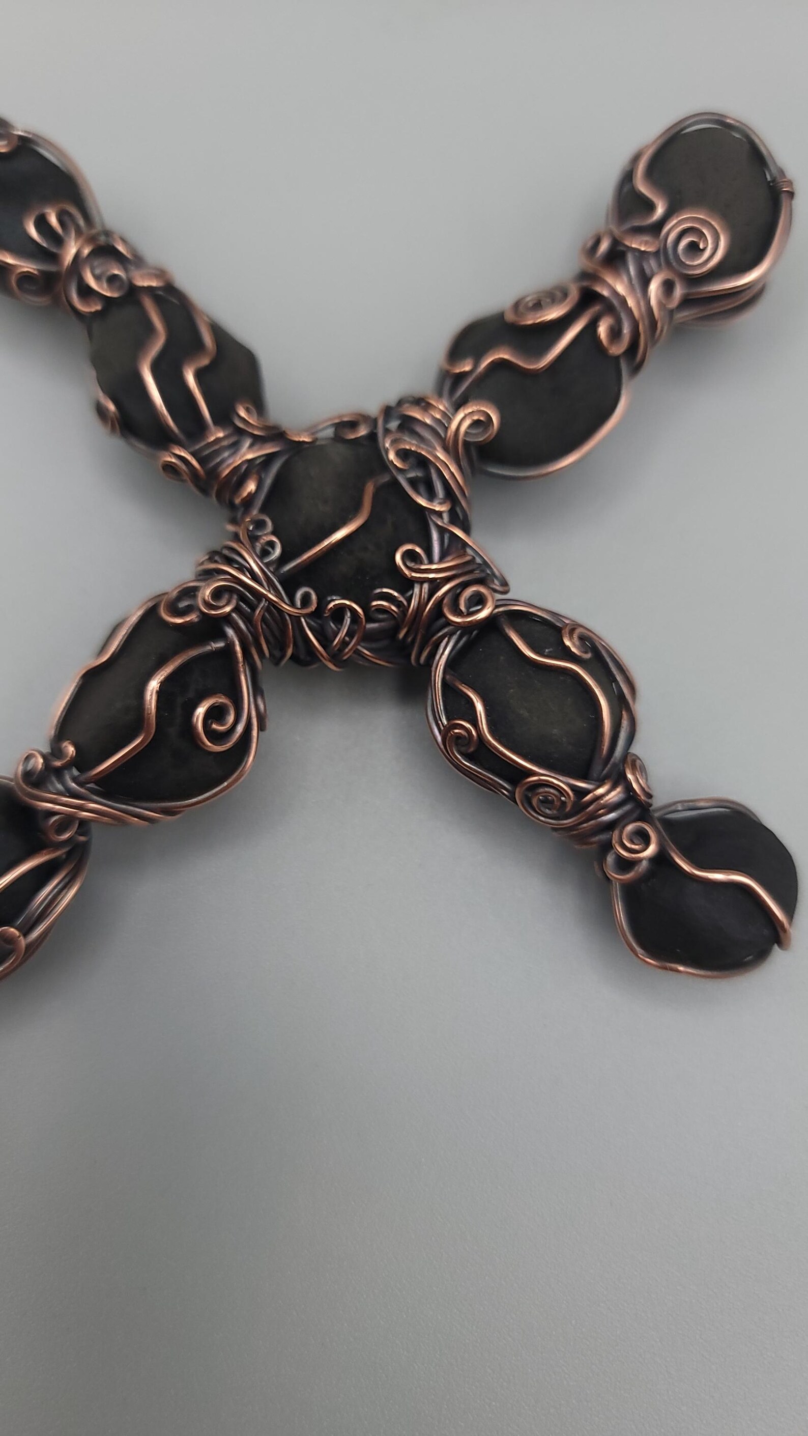 Obsidian & Antiqued Copper Cross 6", Wire Wrapped Cross, Small Wall ...