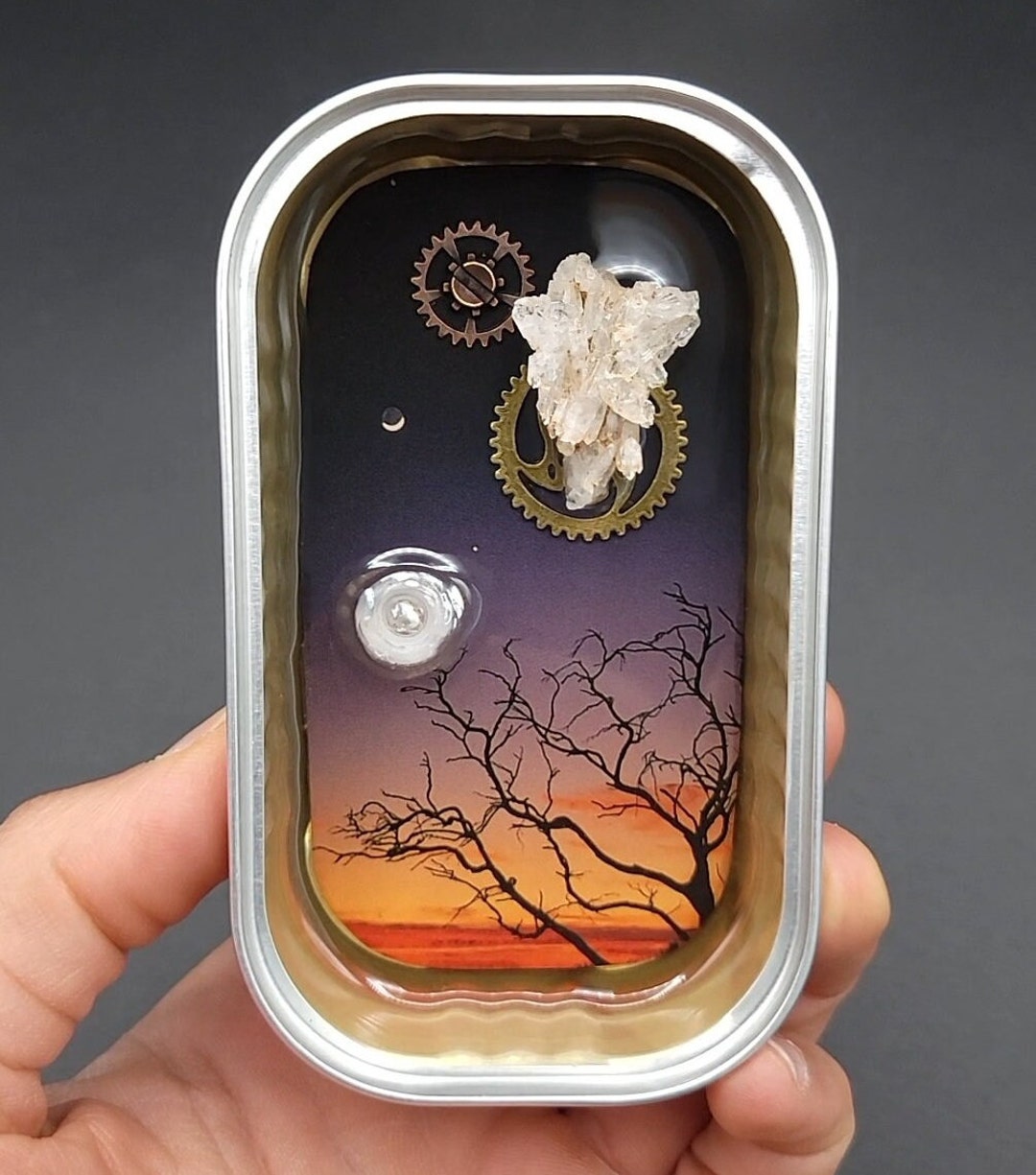 Ufo, Mini Collage, Sardine Can Crafts, Refrigerator Magnet, Tiny Wall ...