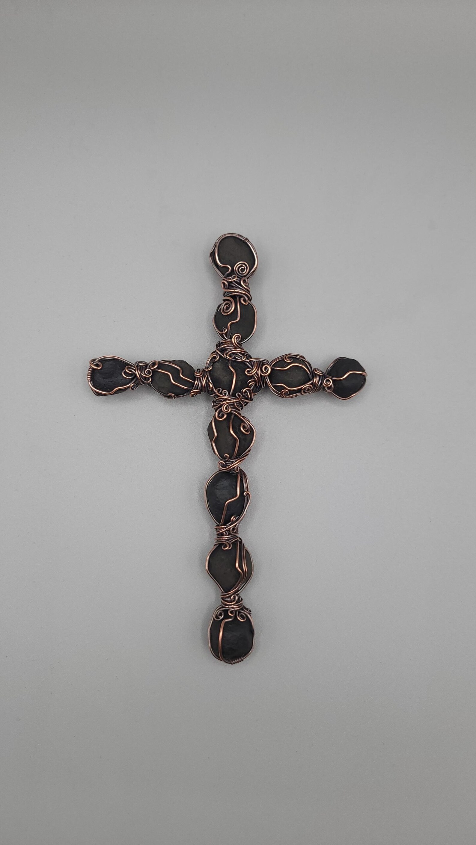 Obsidian & Antiqued Copper Cross 6", Wire Wrapped Cross, Small Wall ...