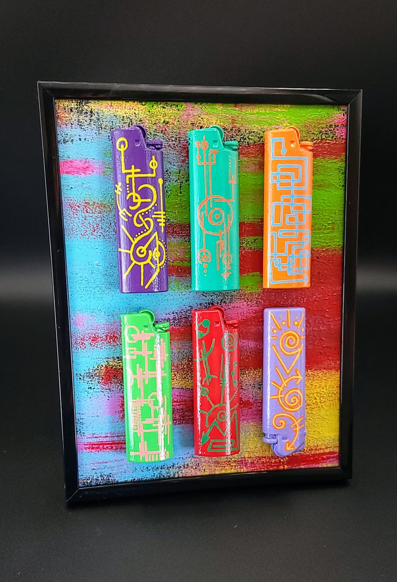 Lit, Mixed Media Assemblage, Acrylic Painting, Upcycled Lighters - Etsy