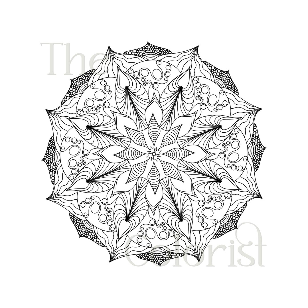 Mandala Coloring Page With Hypnotic Pointed-shaped Patterns No10 - Etsy